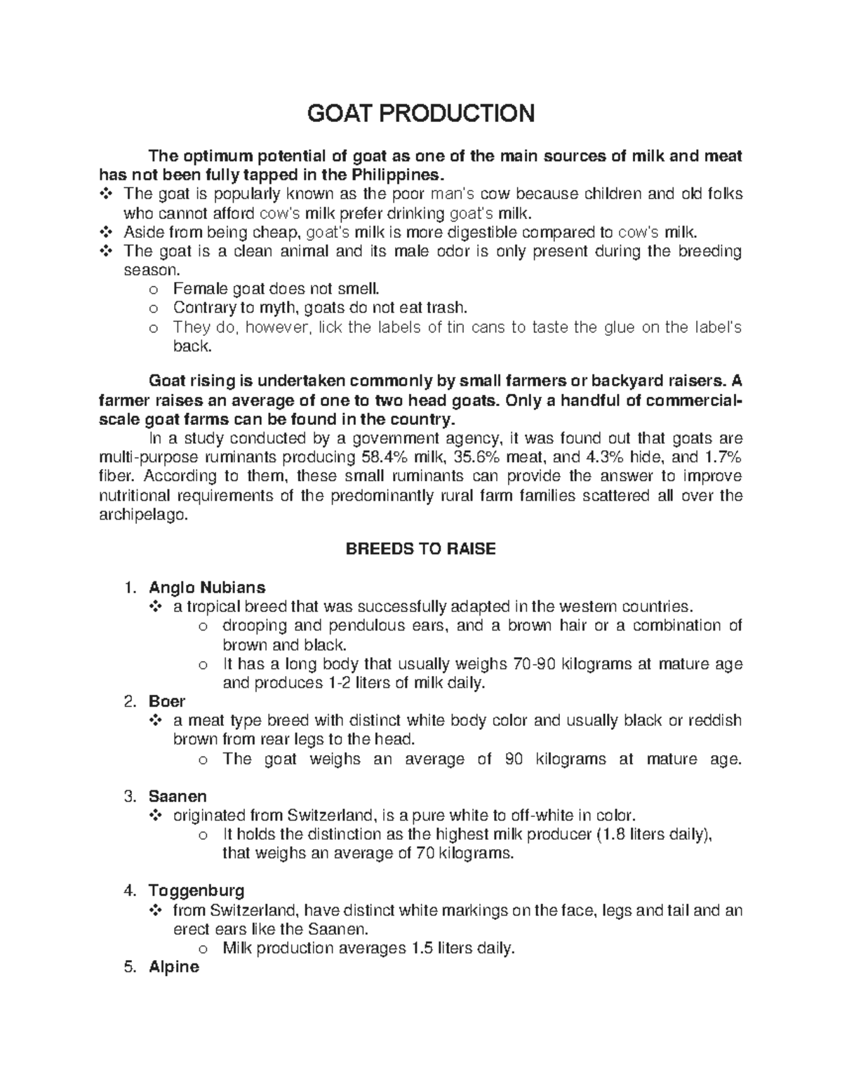 Goat production - GOAT PRODUCTION The optimum potential of goat as one ...