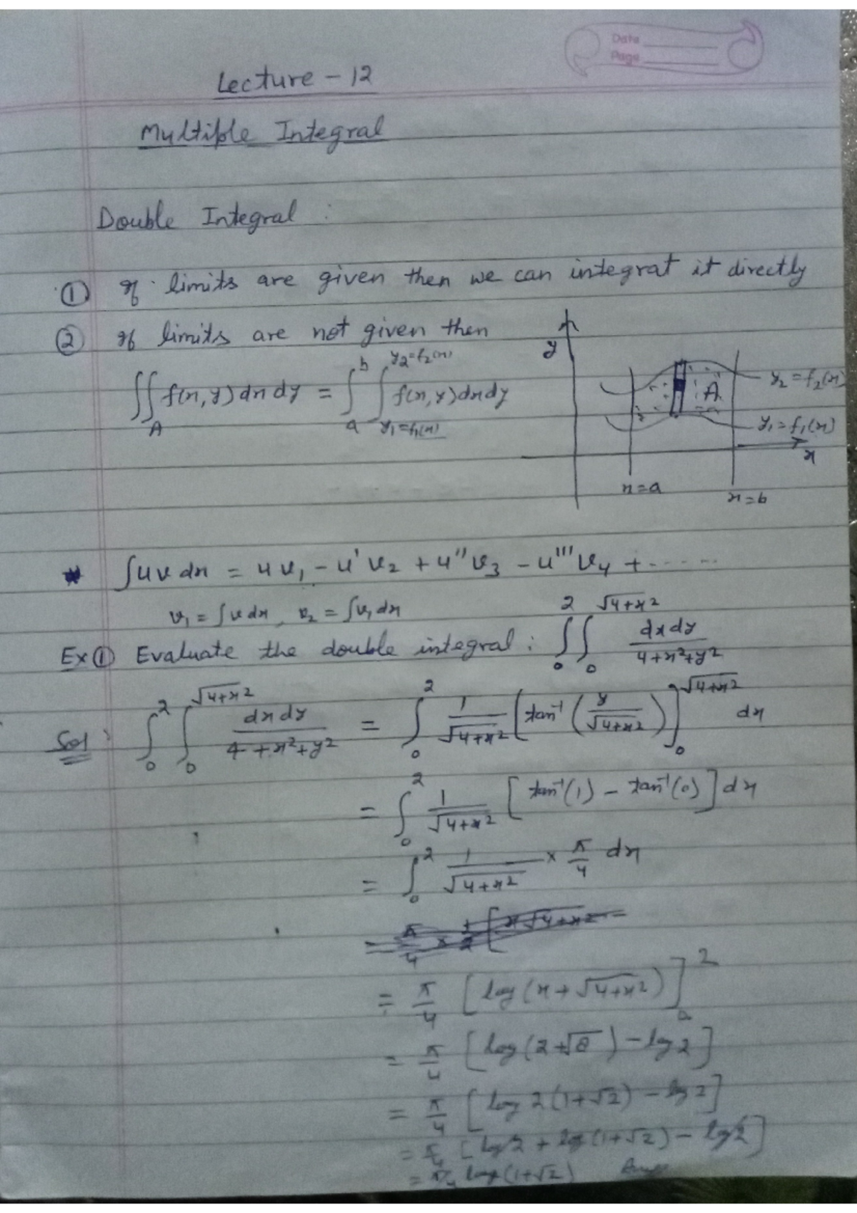 Lec 12 - lecture - Date Page Lecture 12 Multiple Integral Double ...
