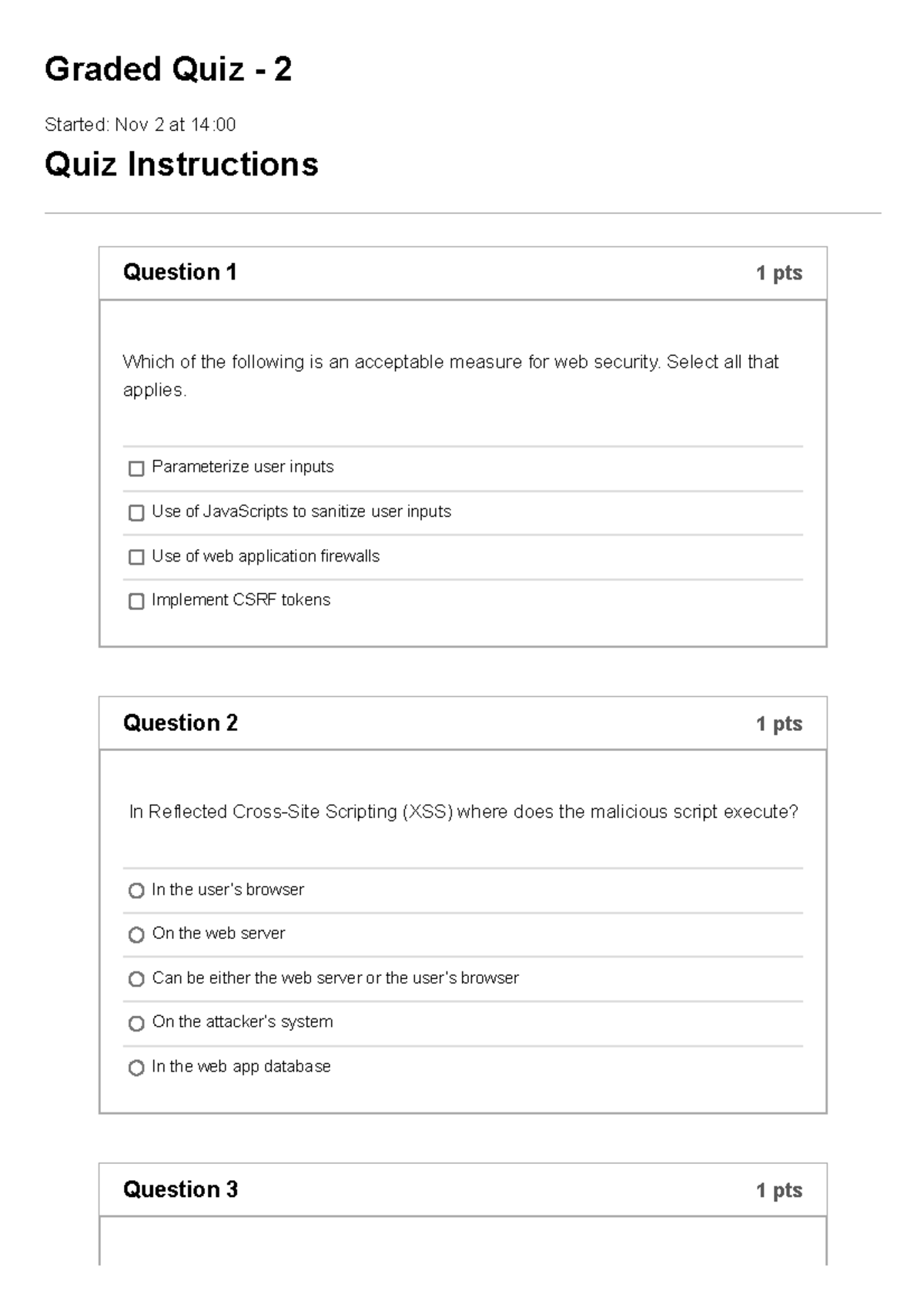 Graded Quiz 2: Web Security XSS Buffer Overflow Cryptographic Hash ...