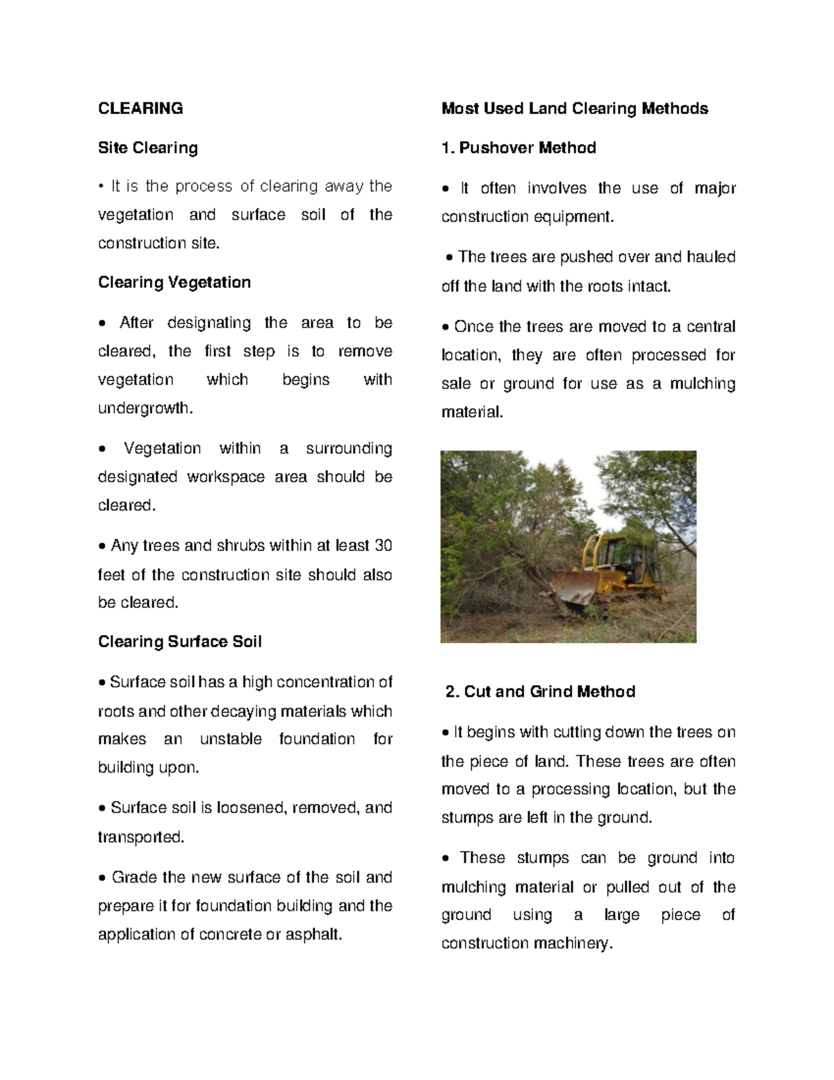 CMPM- Clearing - CLEARING Site Clearing It is the process of clearing ...
