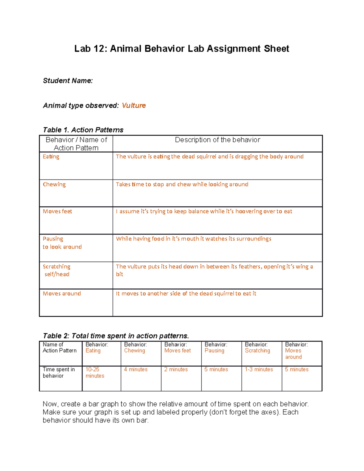 Animal Behavior Assignment Sheet online - Lab 12: Animal Behavior Lab ...