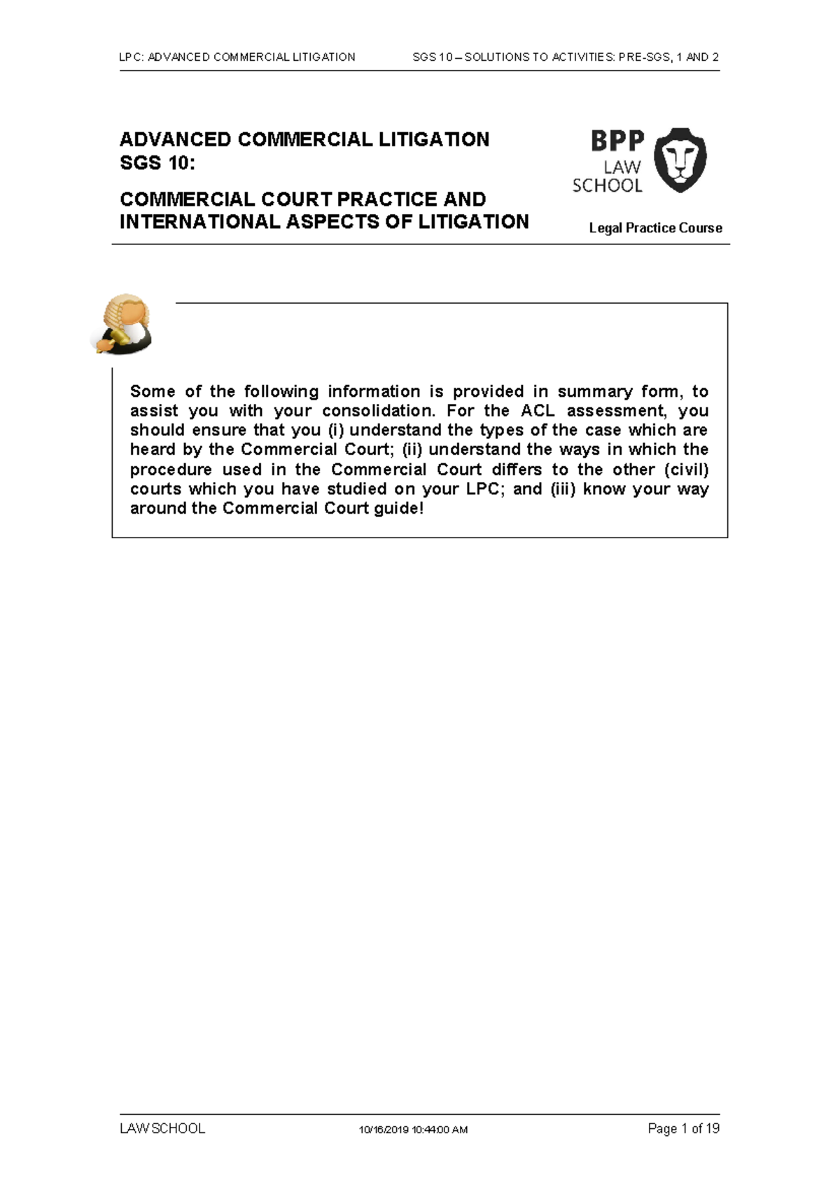 ACL SGS 10 Pre-SGS and Activity 1 and 2 solutions 23-24 - ####### LPC ...