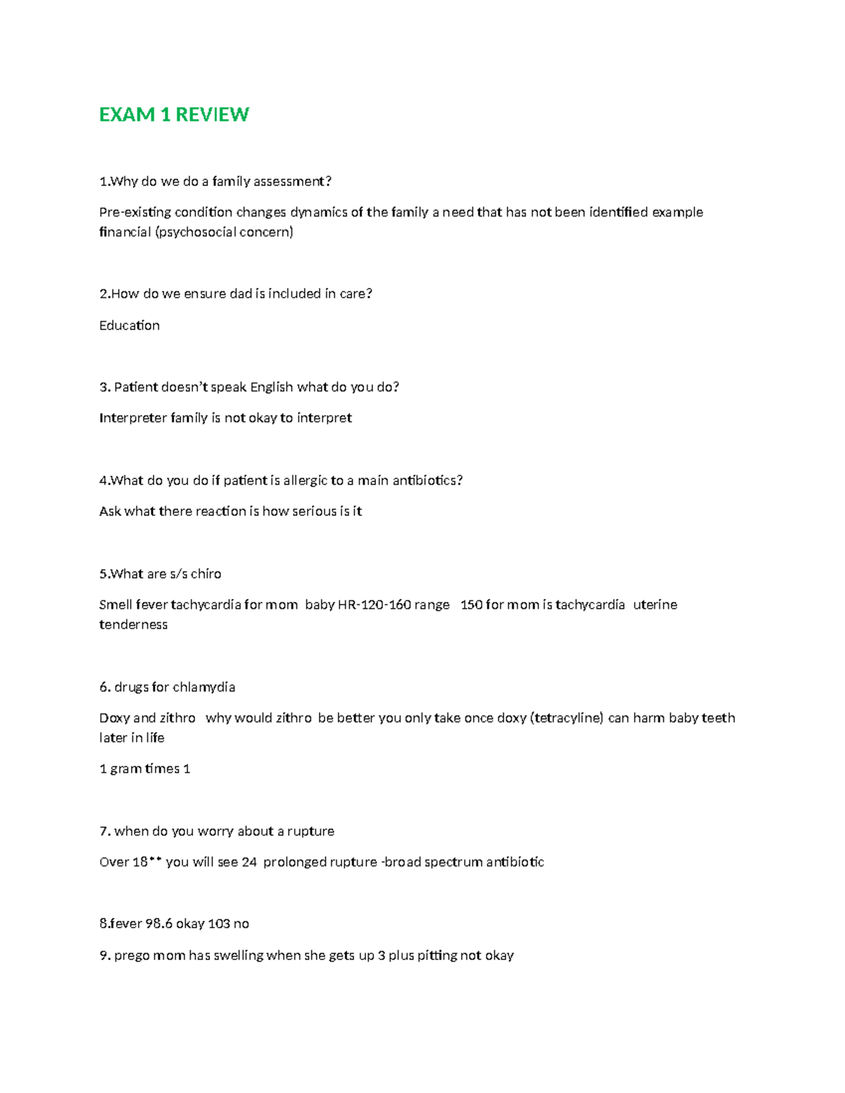 OB exam - OB exam - EXAM 1 REVIEW 1 do we do a family assessment? Pre ...