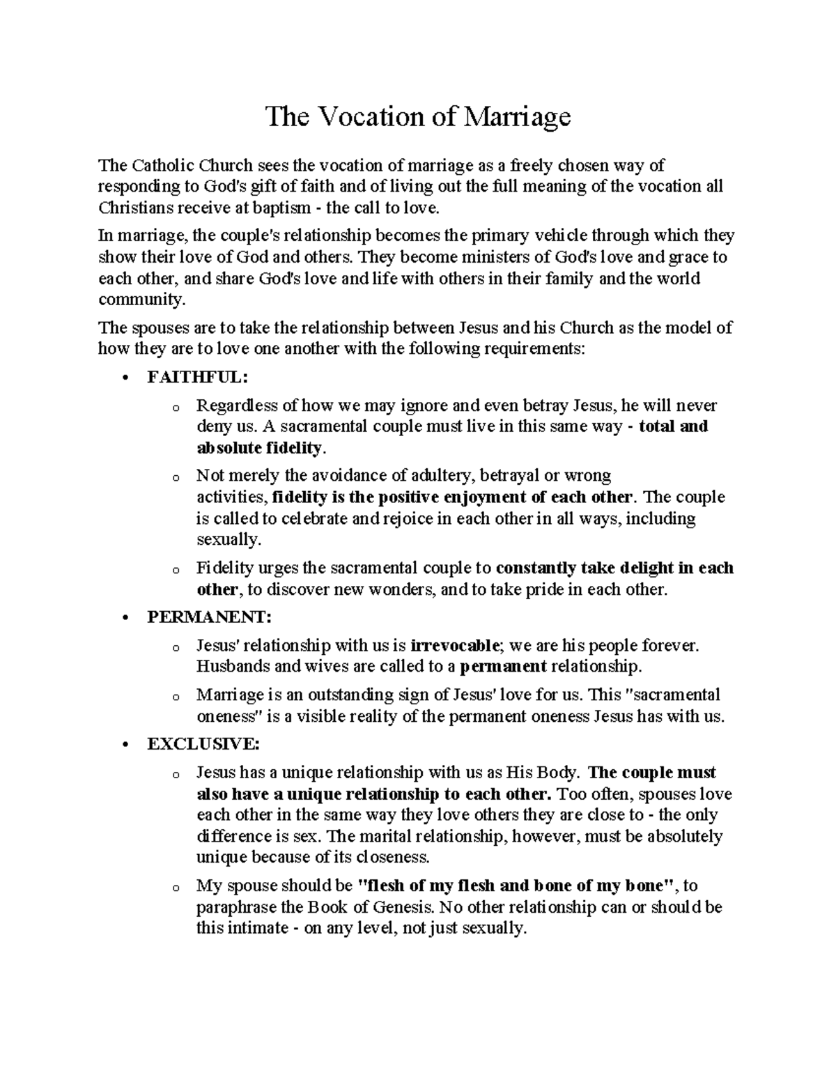 The Vocation of Marriage (Requirements) - The Vocation of Marriage The ...