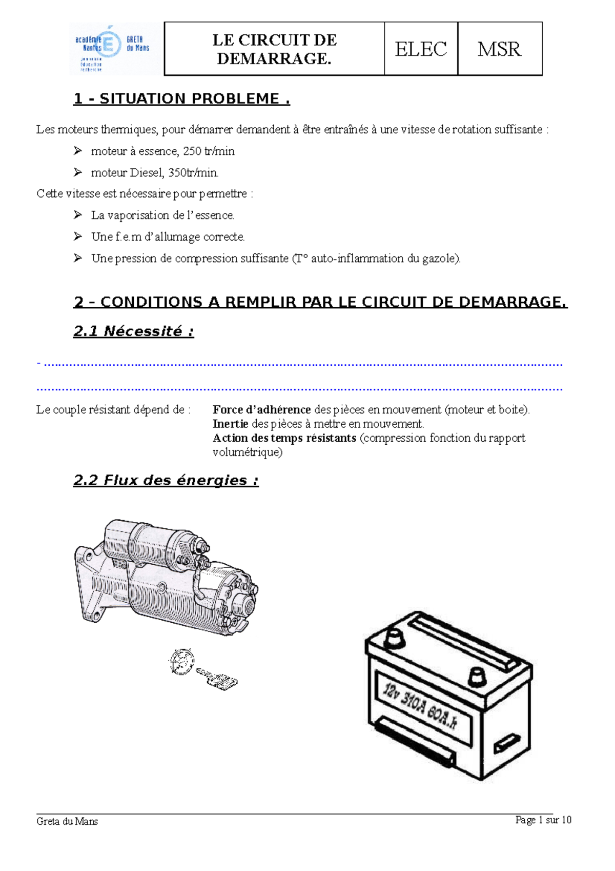 Circuit de DEM(‚lŠve) - Capteurs et actuateurs - DEMARRAGE. ELEC MSR 1 ...
