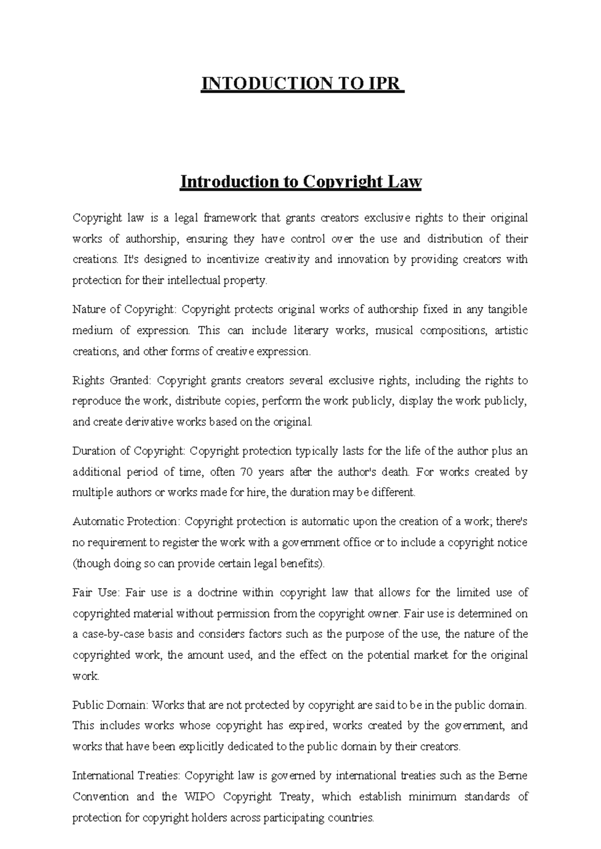 IPR - INTODUCTION TO IPR Introduction to Copyright Law Copyright law is ...