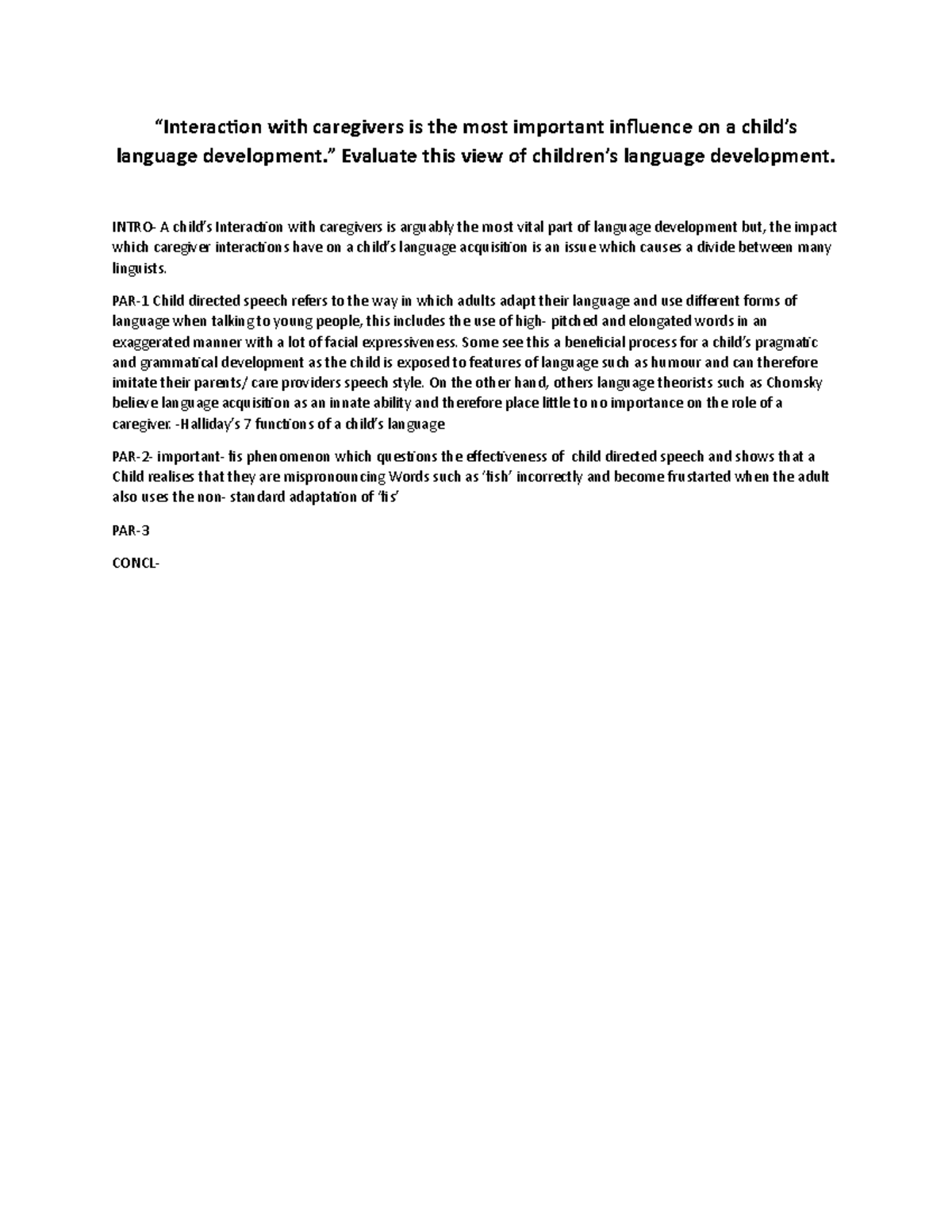 Essays - essay - “Interaction with caregivers is the most important ...