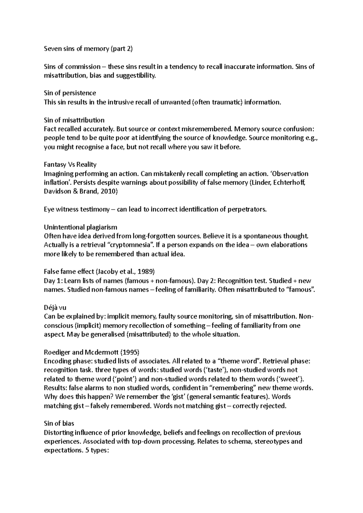 Cognitive psychology (Seven sins of memory II) - Seven sins of memory ...