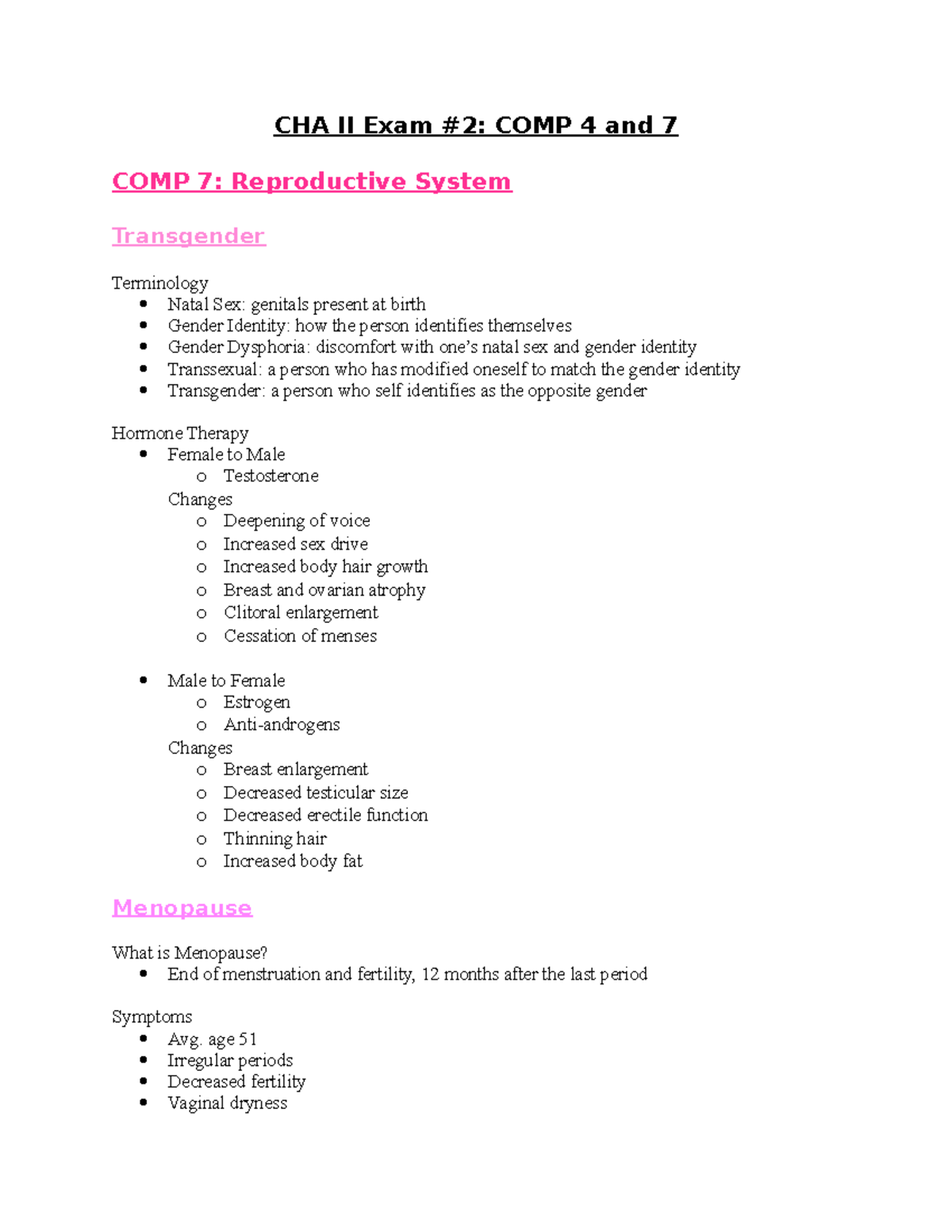 CHA II Exam2 study guide - CHA II Exam #2: COMP 4 and 7 COMP 7 ...