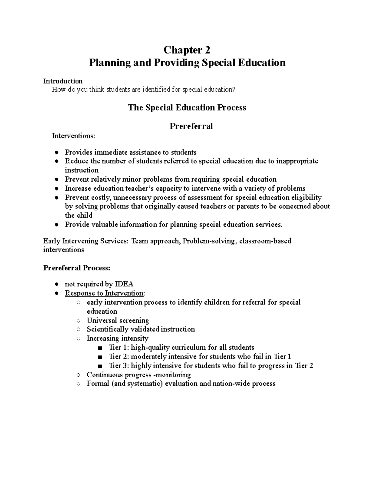 SPED Chapter 2 guided notes - Chapter 2 Planning and Providing Special ...