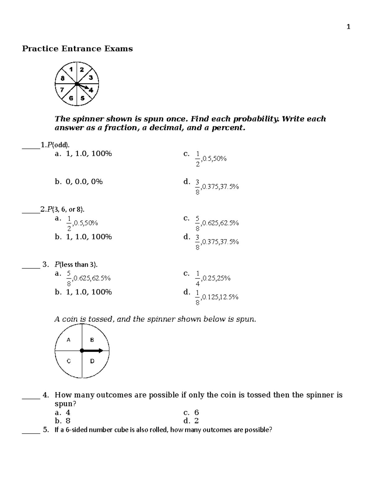 Practice Entrance Exams Probability and Estimation - Practice Entrance ...