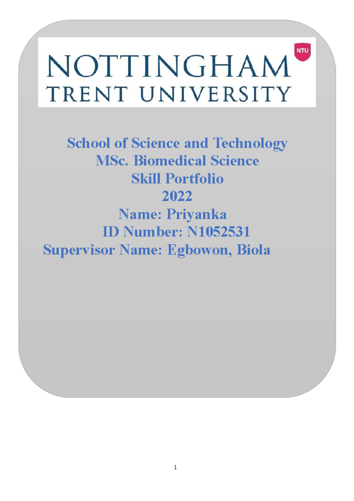 Portfolio - 1 School of Science and Technology MSc. Biomedical Science ...