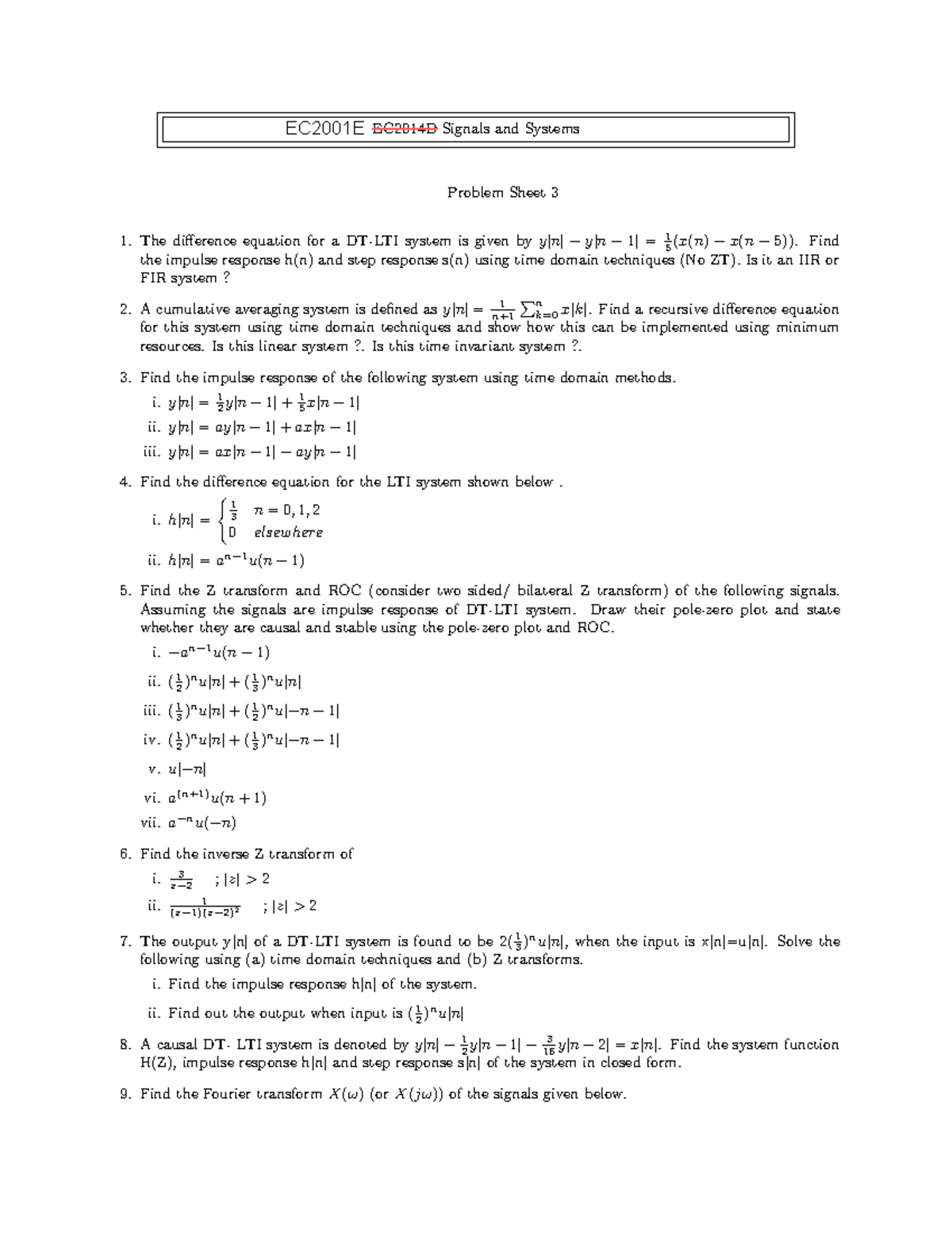Pset3 - important notes - EC2014D Signals and Systems Problem Sheet 3 ...