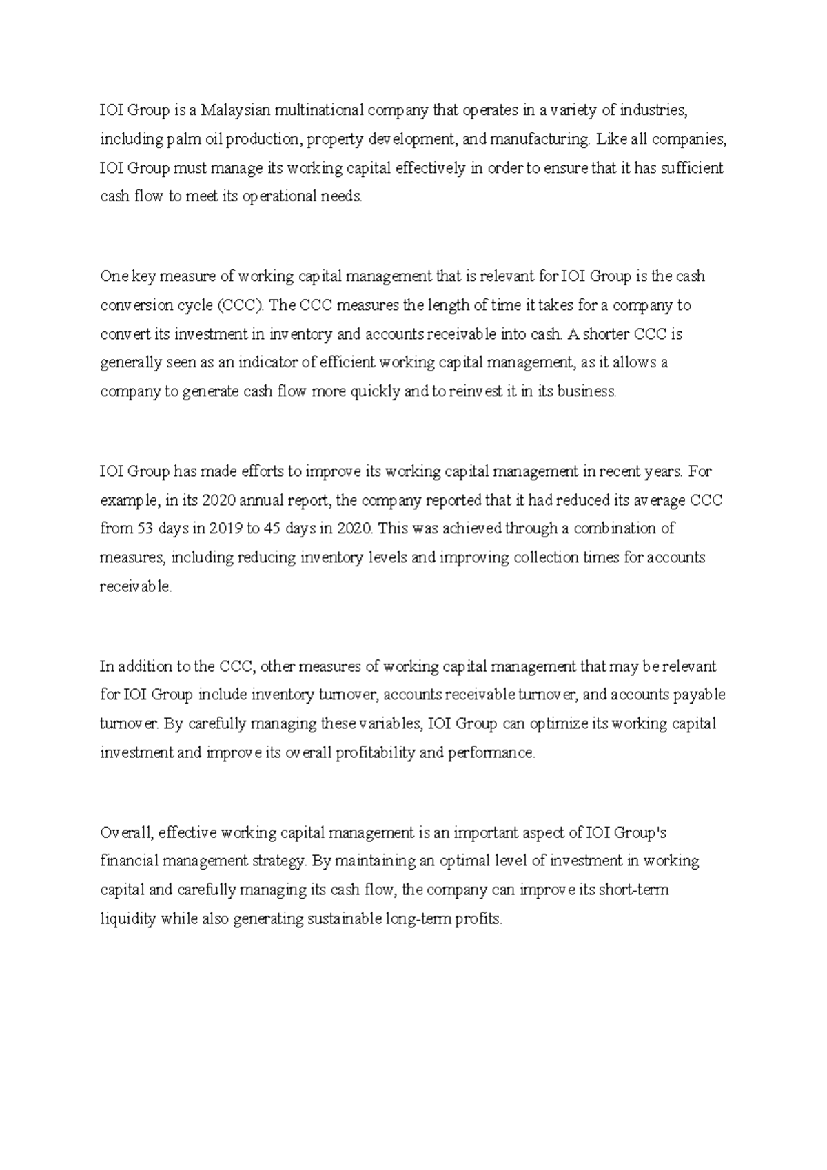 Fm1 cw2 - study smart - IOI Group is a Malaysian multinational company ...