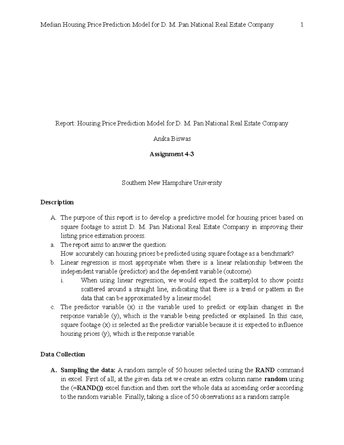Stats-4-3 Project 1 - Report: Housing Price Prediction Model for D. M ...
