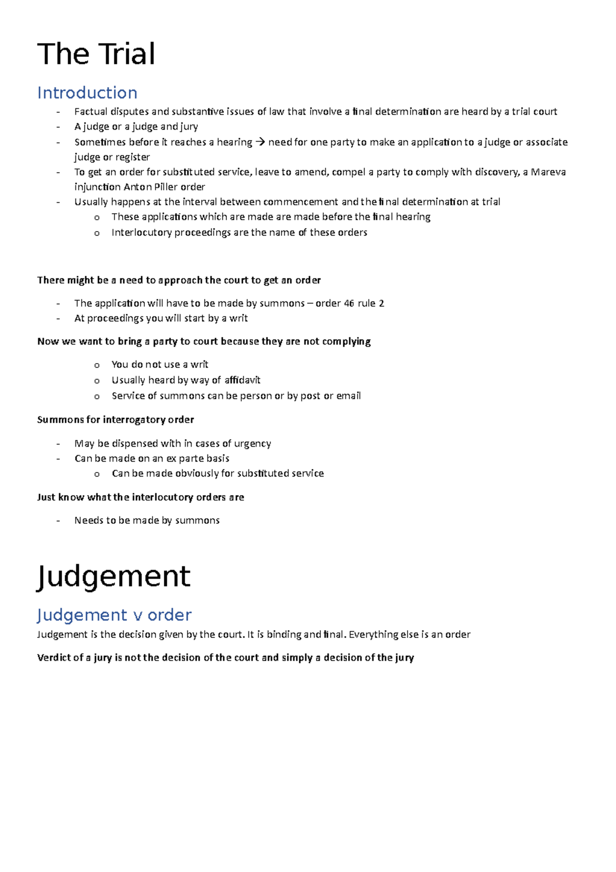 Civil Procedure Document week 9 - The Trial Introduction Factual ...
