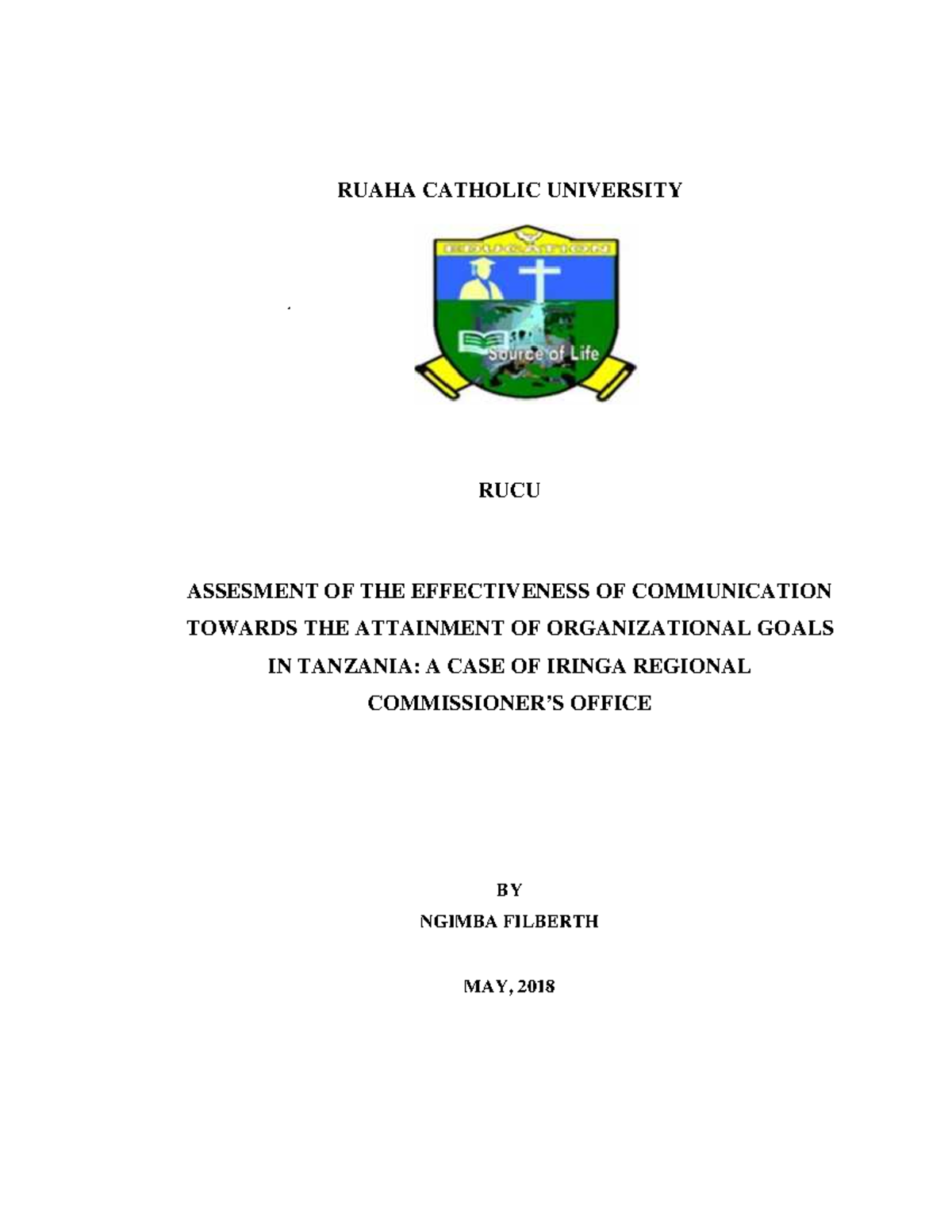 Effectiveness OF Communication Towards T - RUAHA CATHOLIC UNIVERSITY ...