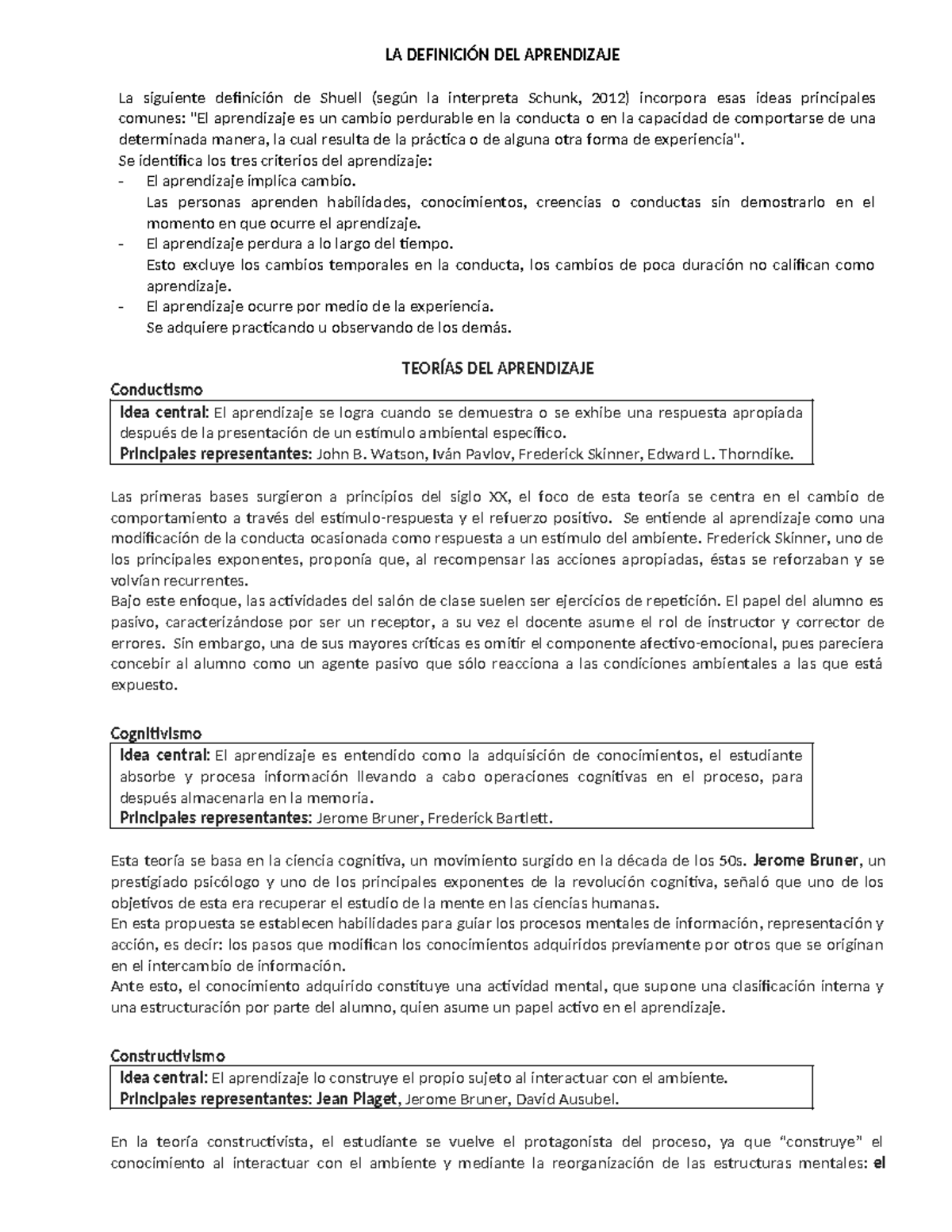 Teorias DEL Aprendizaje - LA DEFINICIÓN DEL APRENDIZAJE La siguiente ...