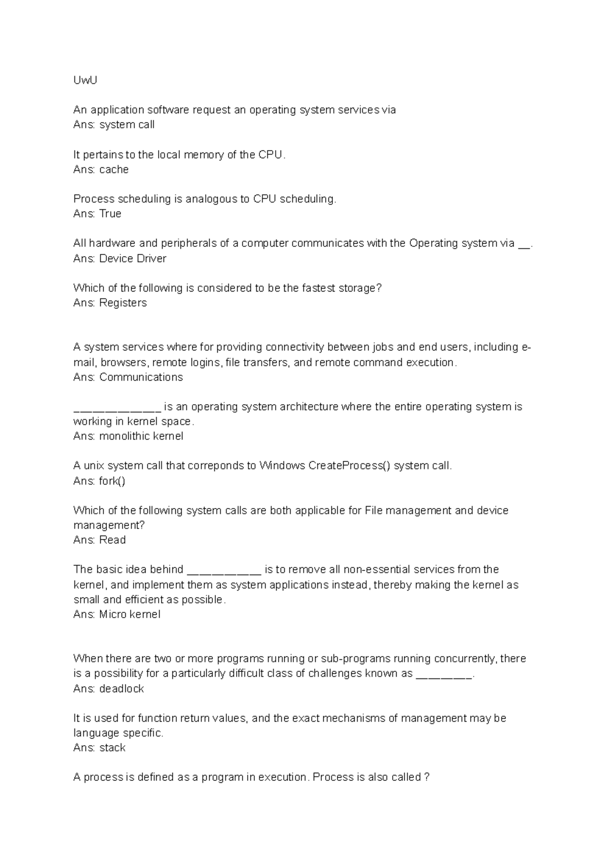 OS-1 - OS lab - UwU An application software request an operating system ...