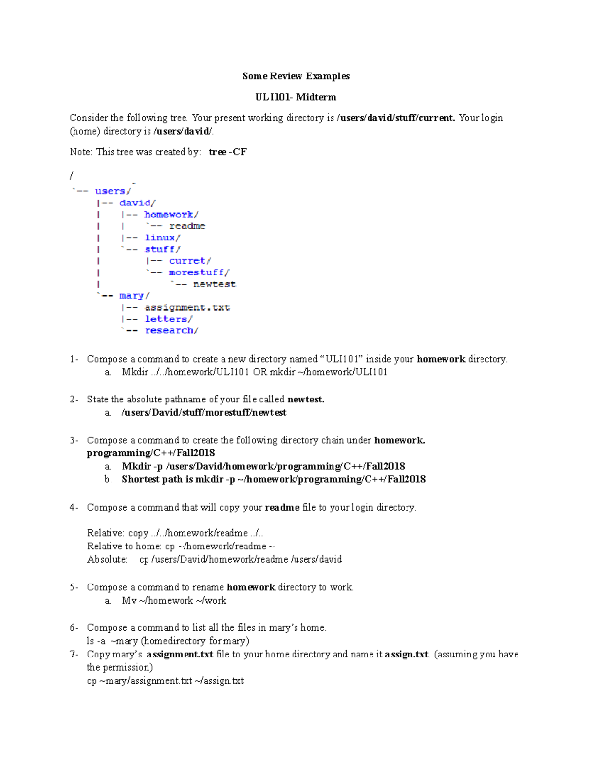 Uli101 Midterm Review 2 Some Review Examples Uli101 Midterm Consider The Following Tree Your