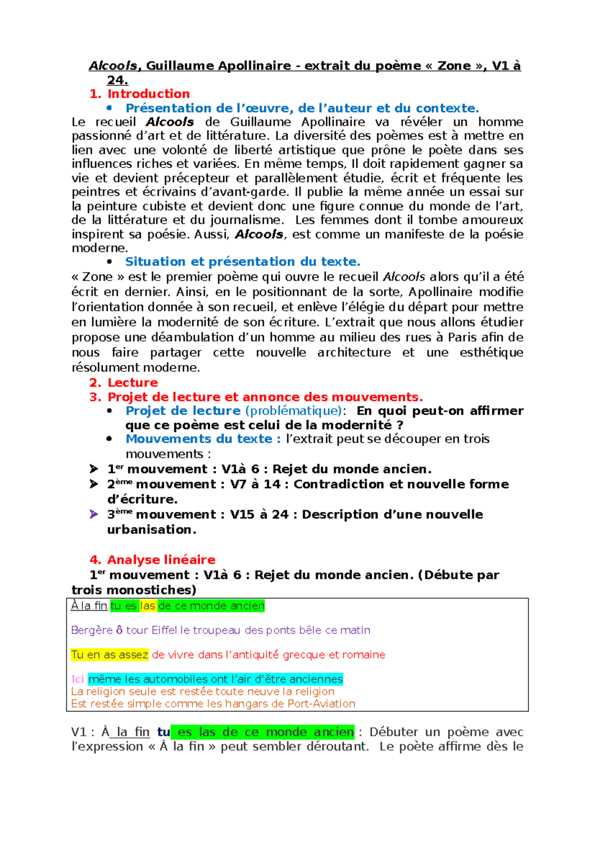 Explication L.L ZONE Apollinaire - Alcools, Guillaume Apollinaire - extrait du poème « Zone ...