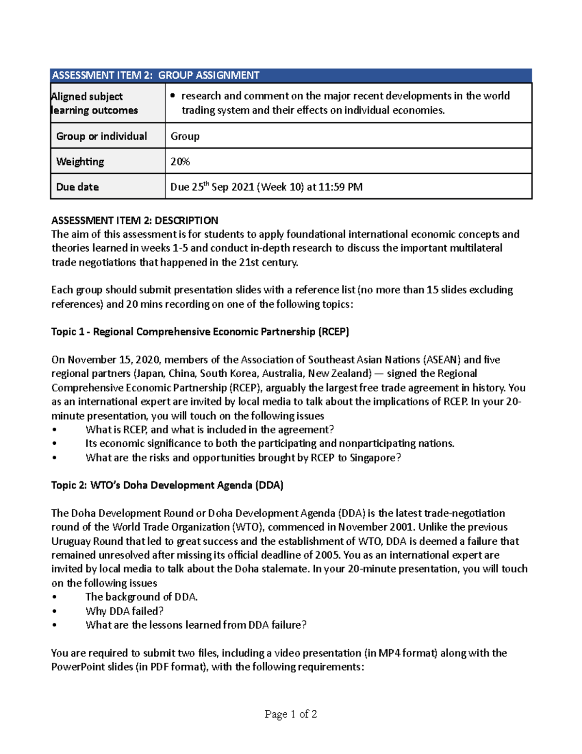 Assessment 2 - Description sample - Page 1 of 2 ASSESSMENT ITEM 2 ...