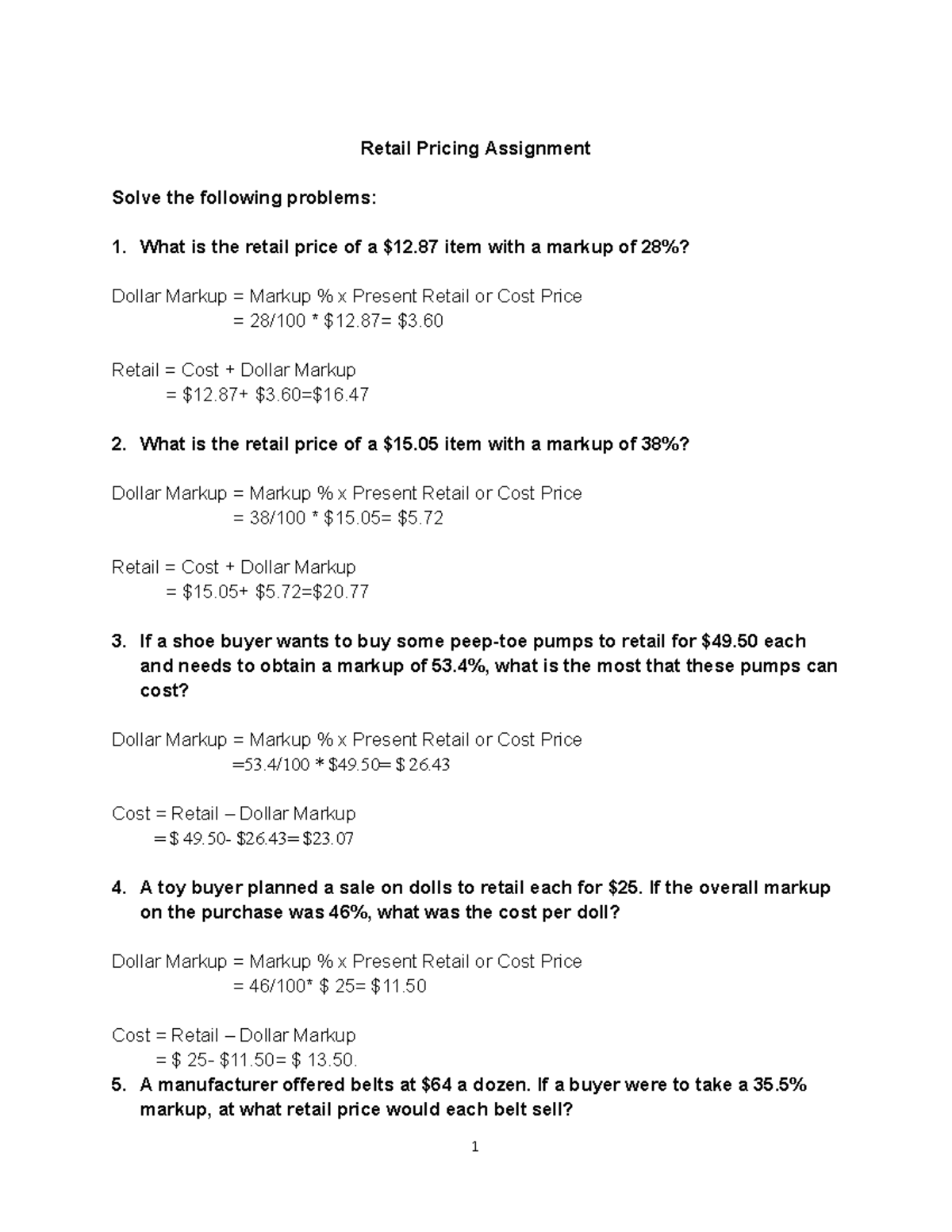 Retail Pricing Assignment - Retail Pricing Assignment Solve the ...