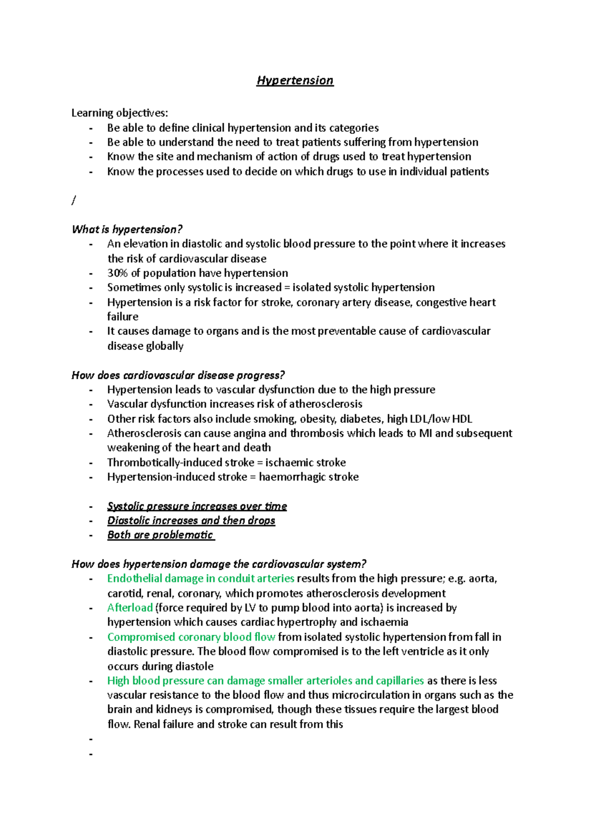 2 & 3 - Hypertension - Hypertension Learning objectives: - Be able to ...
