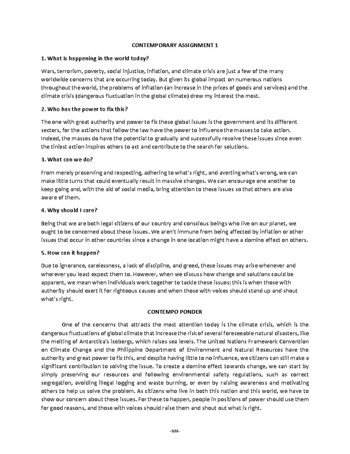 Contemporary Personal Reflection - NM- CONTEMPORARY ASSIGNMENT 1 What ...