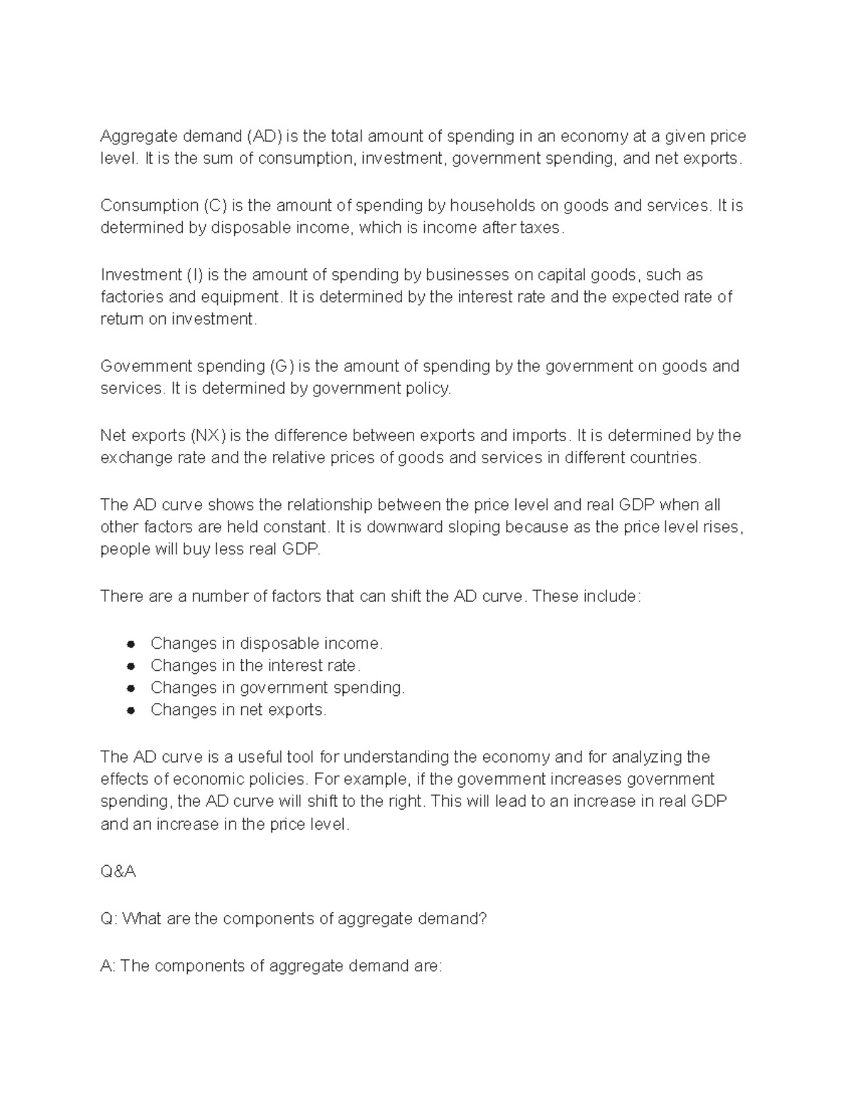 Lecture 3 Aggregate Demand - Aggregate demand (AD) is the total amount ...