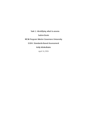 D179 Task 1 - Task 1: Identifying and Evaluating Data Sources SuAnn Davis MCIN Program Wester ...