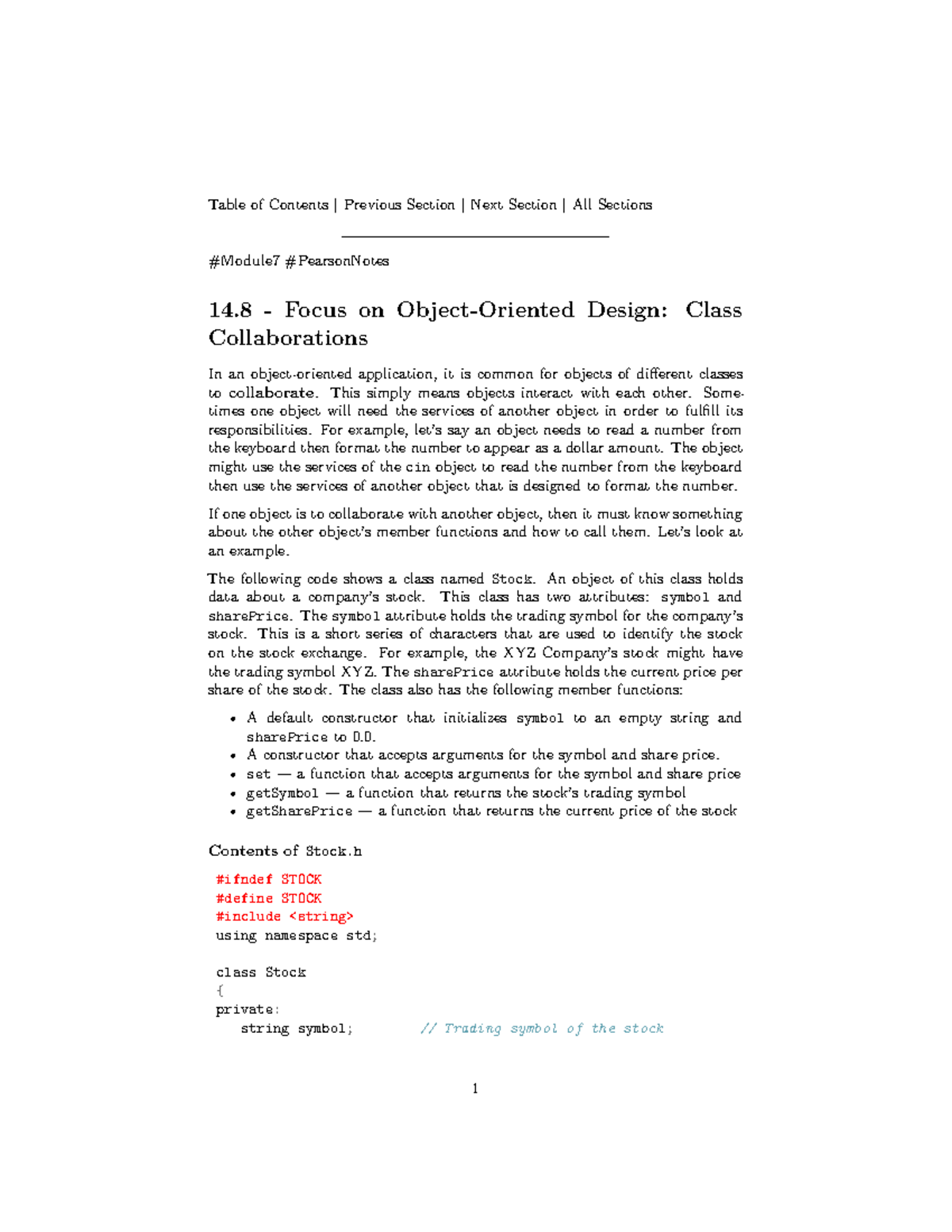 (Module 9) Pearson Revel C++ 14.8 - Focus on Object-Oriented Design - Table of Contents ...