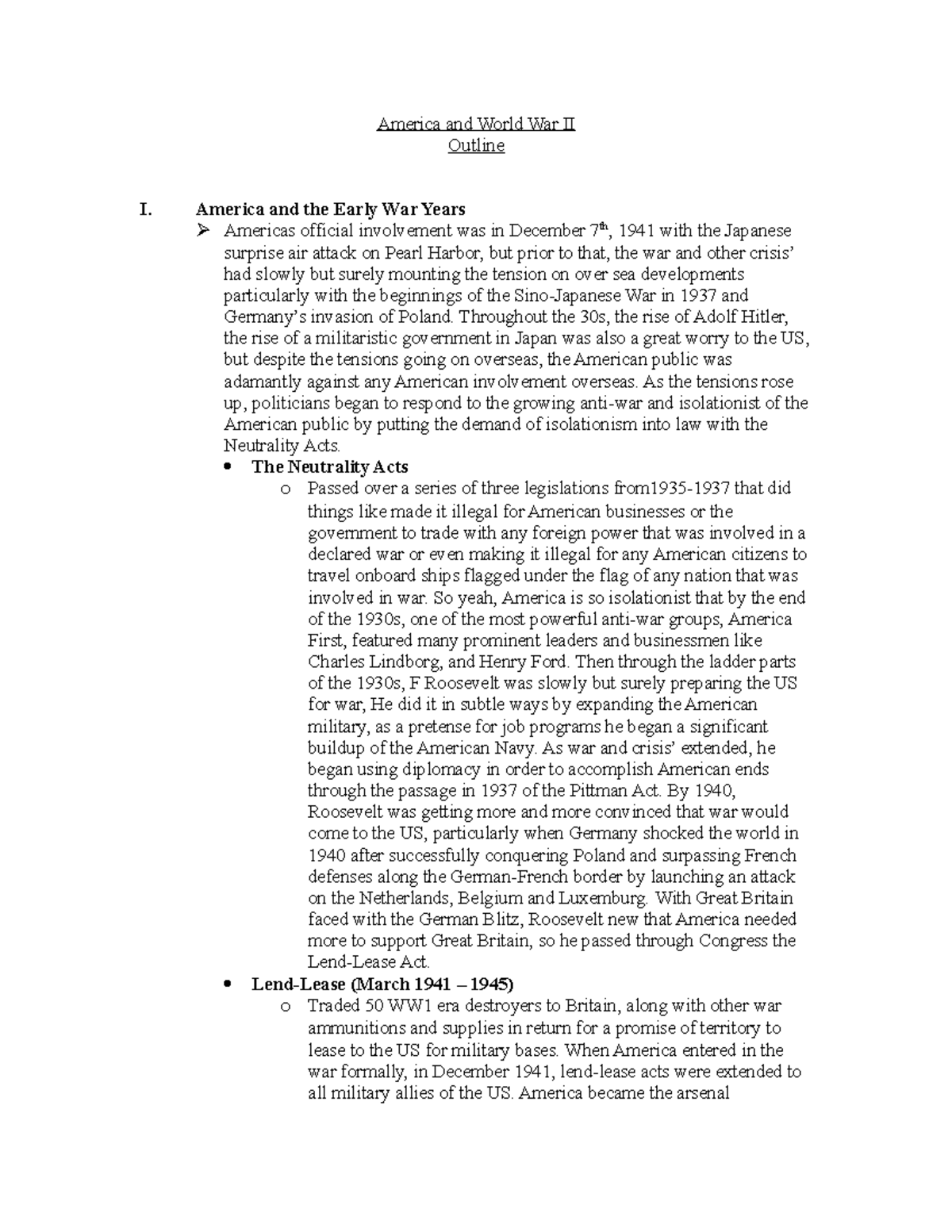 America and WWII Outline - Copy - America and World War II Outline I ...