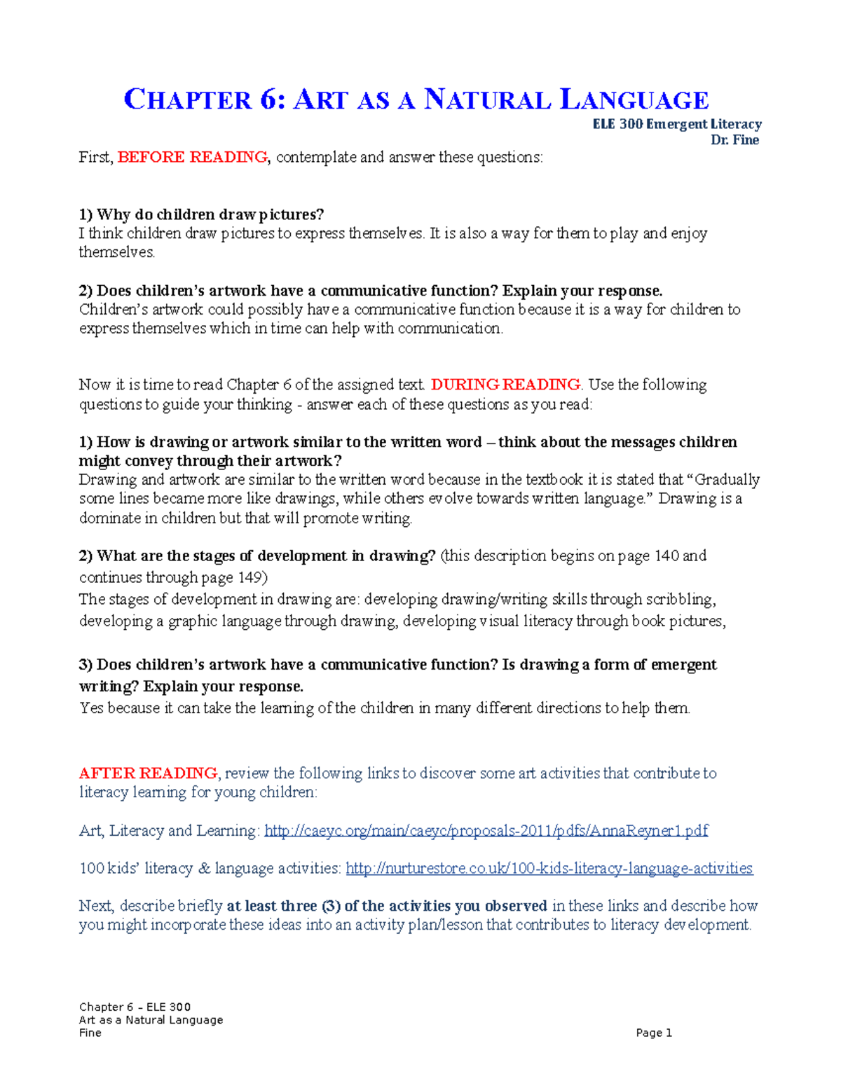 Ch. 6 Art as Language Reading Guide - CHAPTER 6: ART AS A NATURAL ...