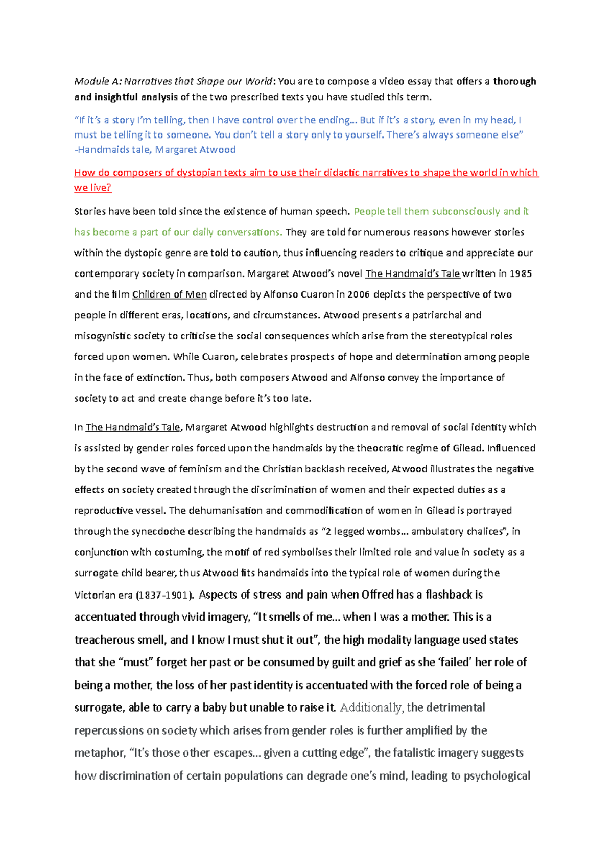 Multimodal transpcript (Essay) Mod A Y11 - Module A: Narratives that ...