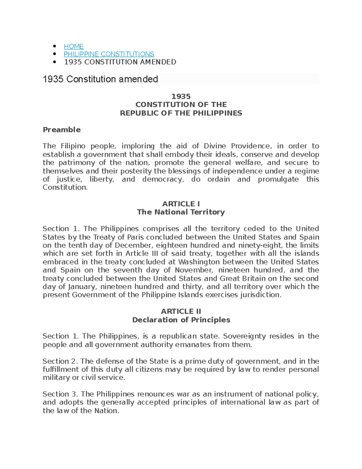1935 Constitution amended - HOME PHILIPPINE CONSTITUTIONS 1935 ...
