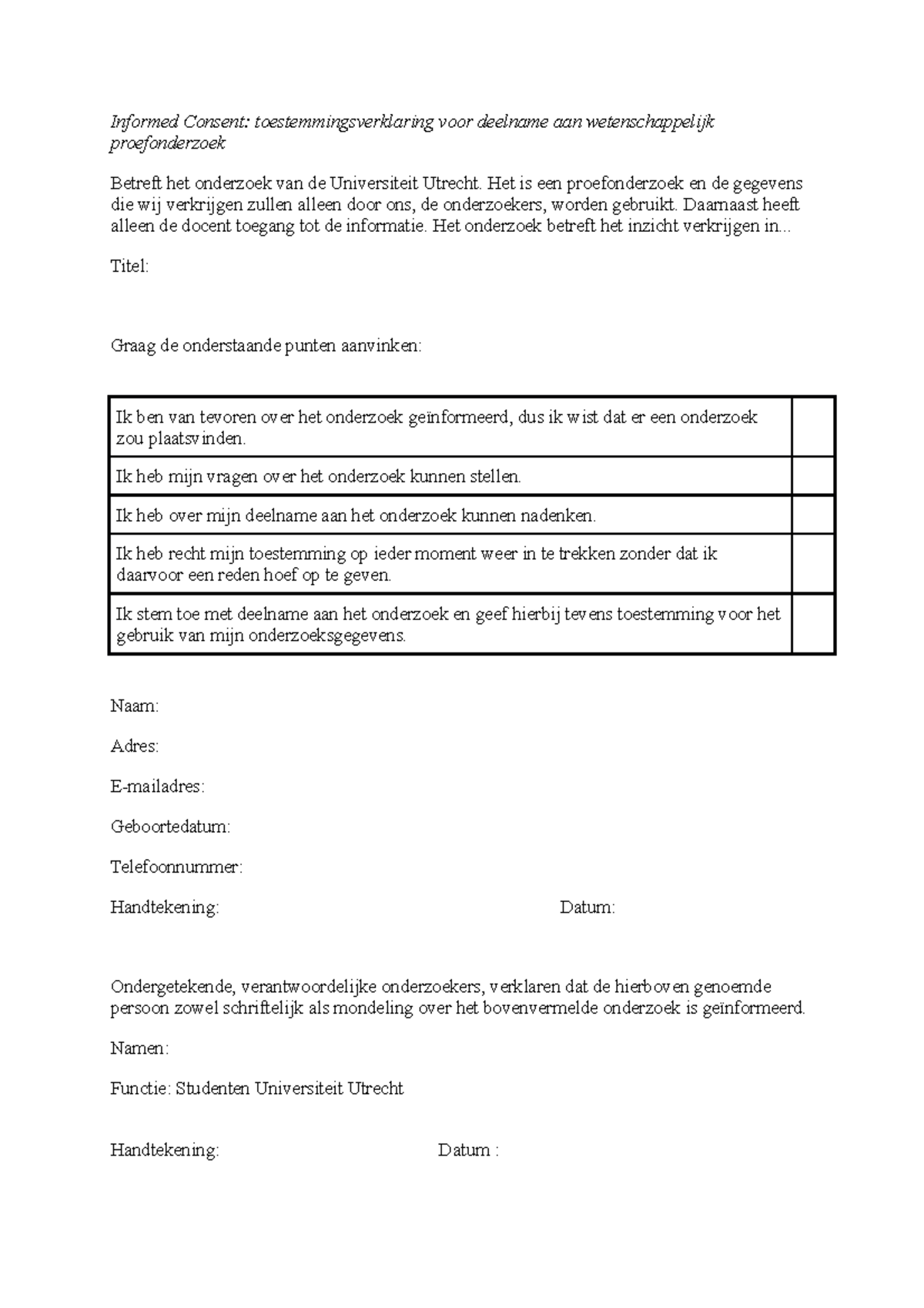 Informed Consent Interview - Informed Consent: toestemmingsverklaring ...