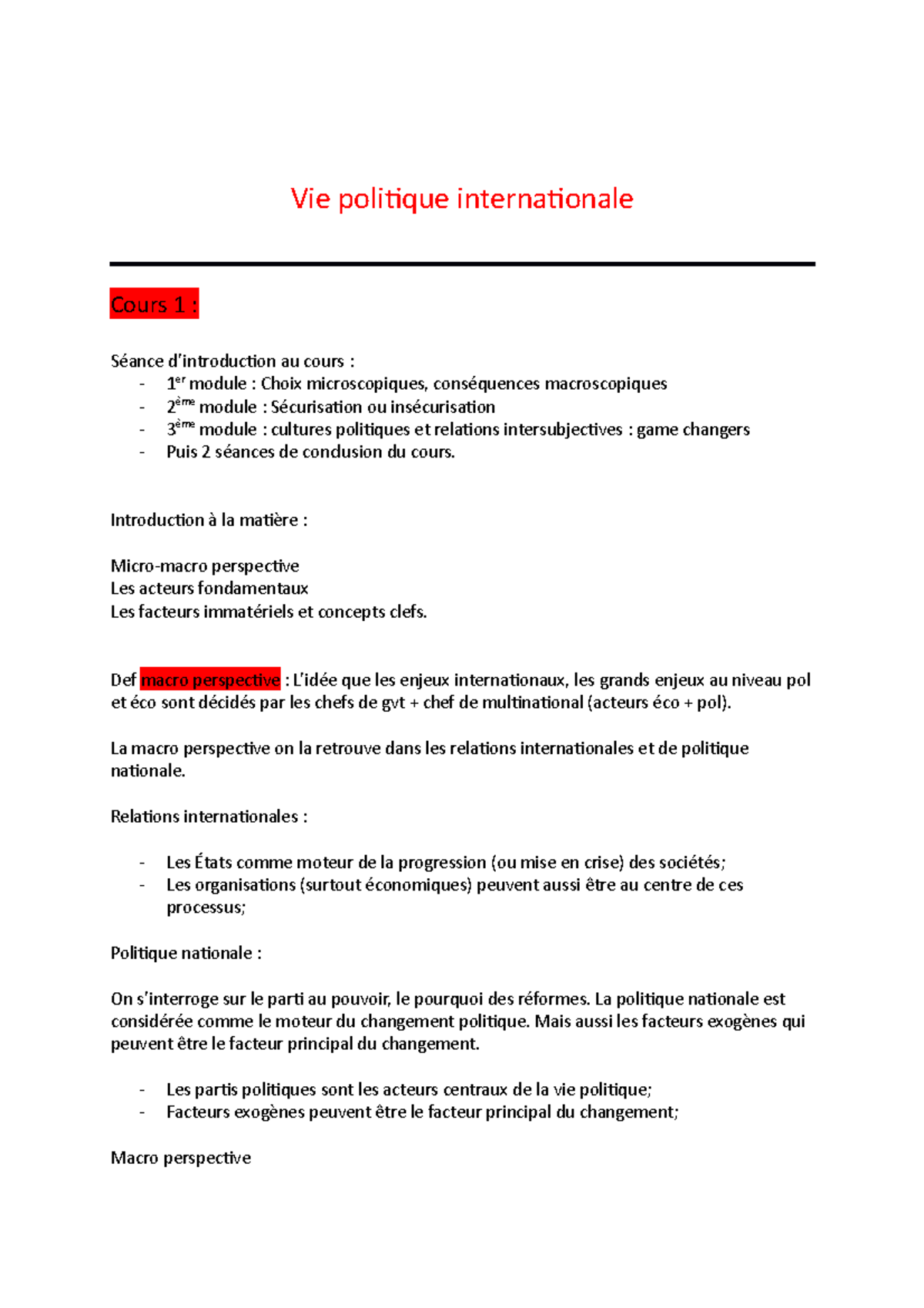 Vie politique internationale - Introduction à la matière : Micro-macro ...