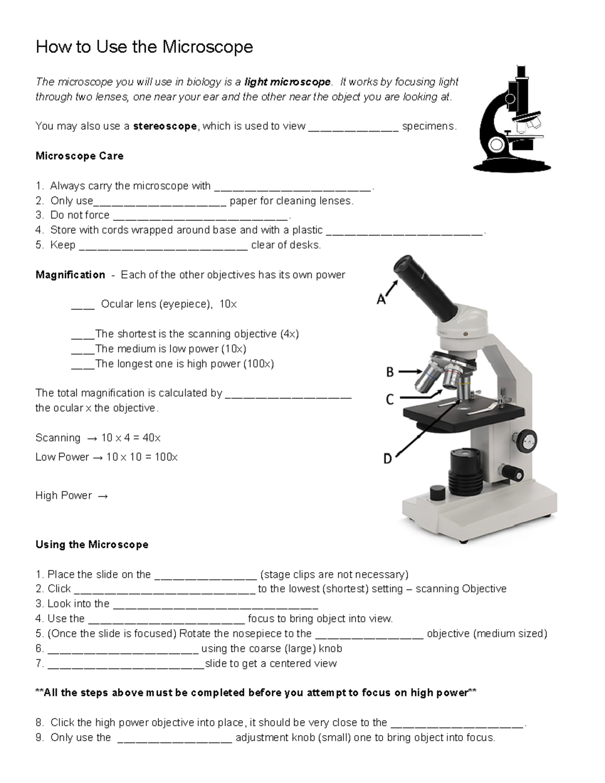 02 How to Use the Microscope - How to Use the Microscope The microscope ...