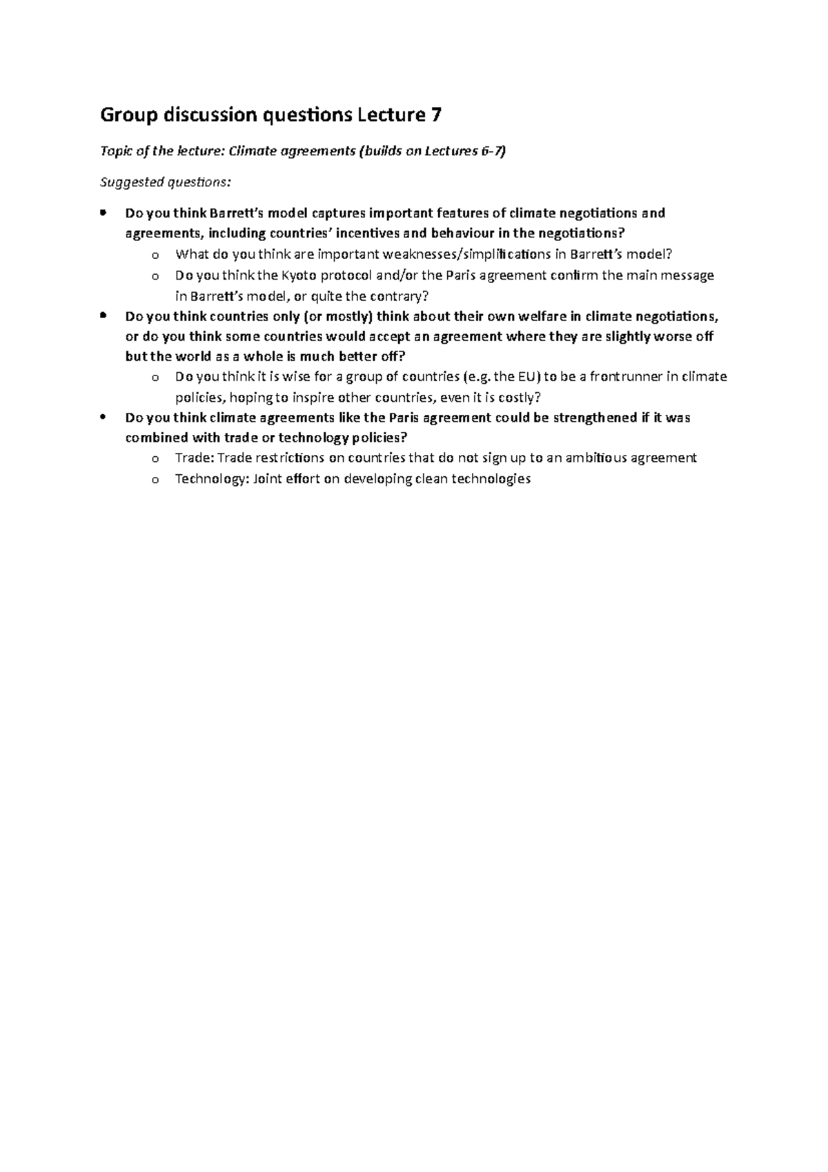 Group Discussion Questions Lecture 7 2022 - Group discussion questions ...