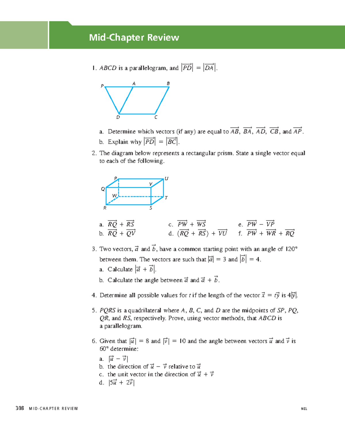 Cvsb 308 - math review questions for unit 5 vectors - 308 M I D - C H A P T E R R E V I E W NEL ...