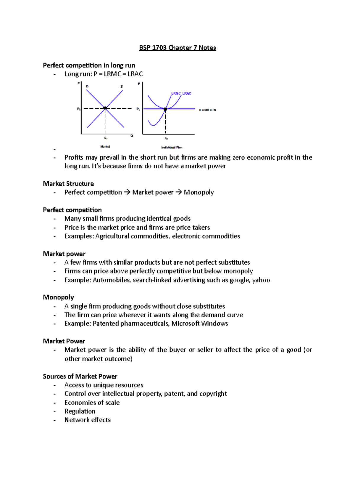 BSP 1703 Chapter 7 Notes - BSP 1703 Chapter 7 Notes Perfect competition ...