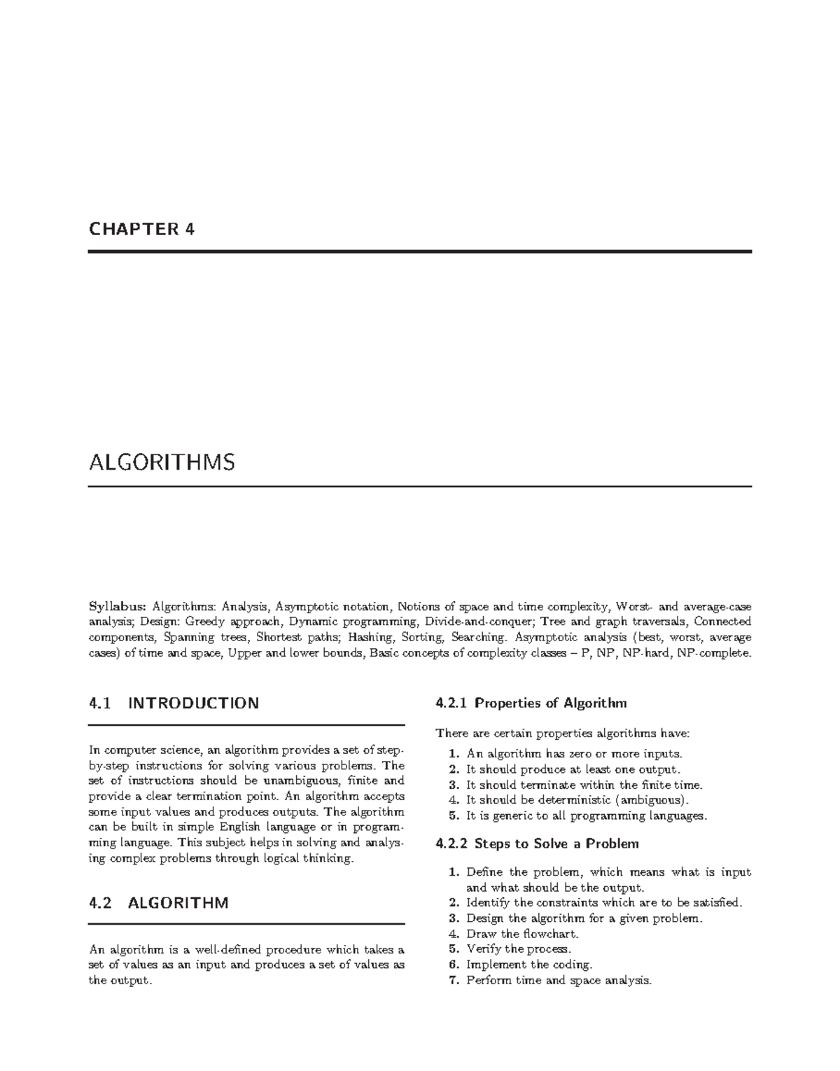 3 - design and analysis - CHAPTER 4 ALGORITHMS Syllabus: Algorithms ...