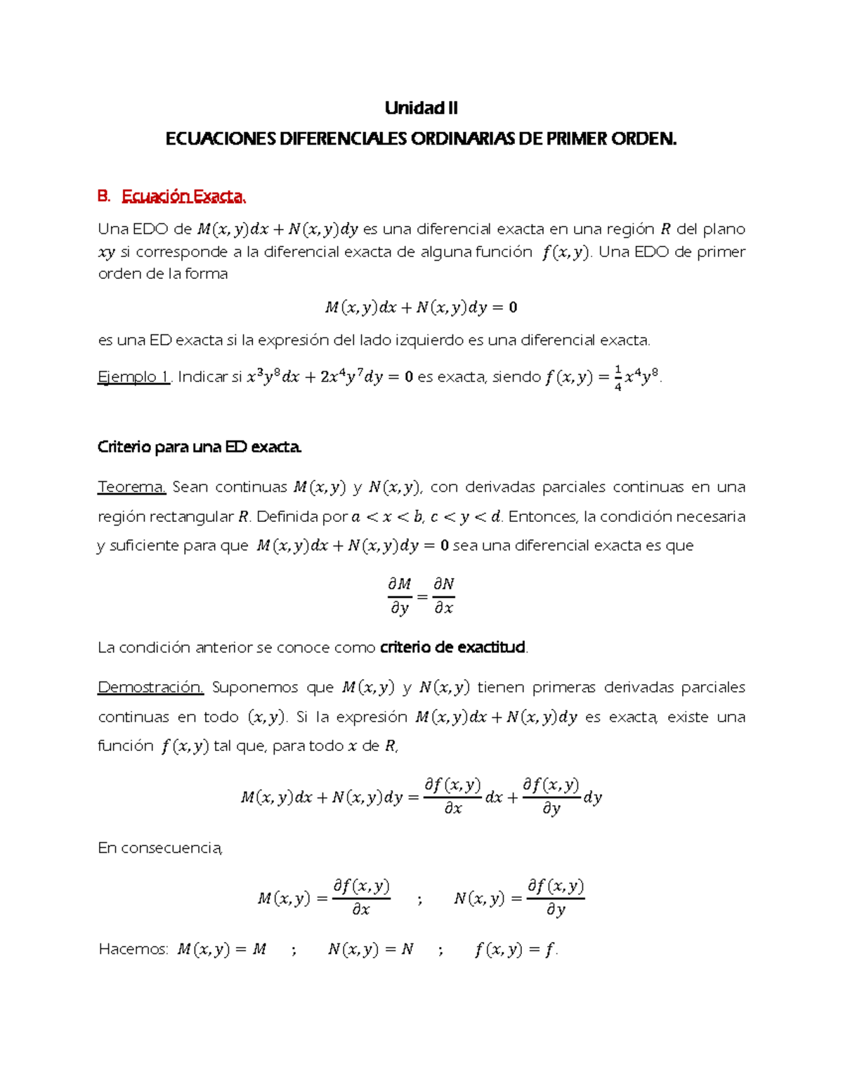 Unidad II b. EDO Primer Orden - Exactas - Unidad II ECUACIONES ...