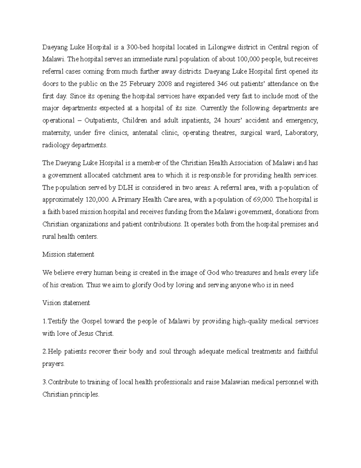Report Intern - Learning through strugles - Daeyang Luke Hospital is a ...