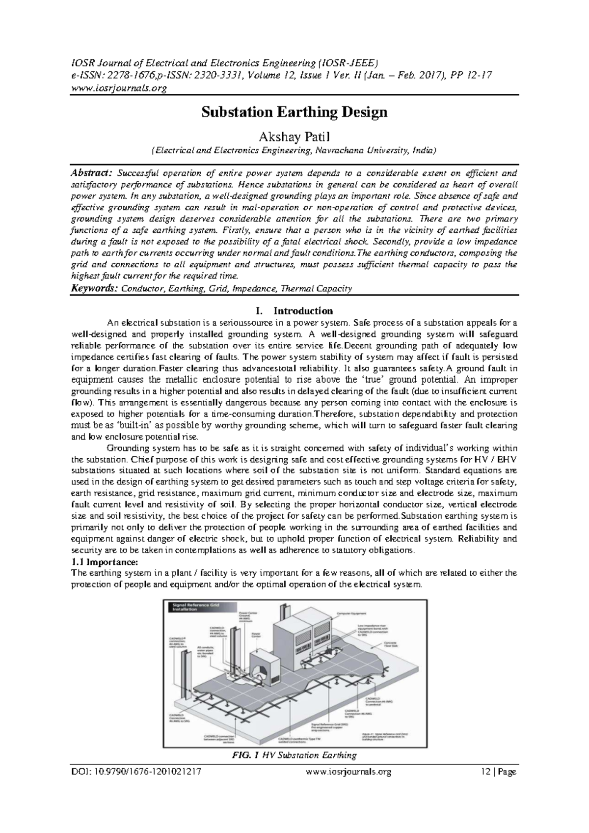 Substation Earthing Design - IOSR Journal of Electrical and Electronics ...