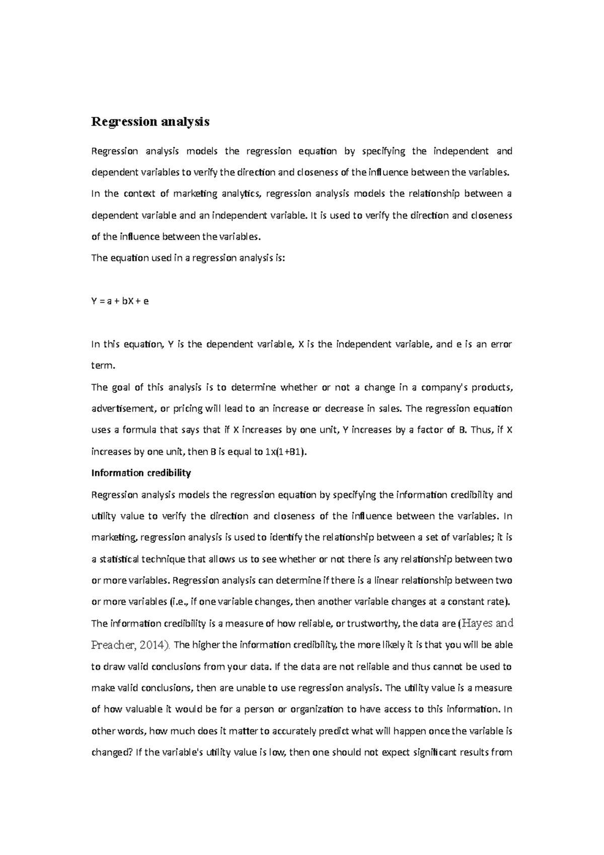 Dissertation 111 - Summary to history - Regression analysis Regression ...