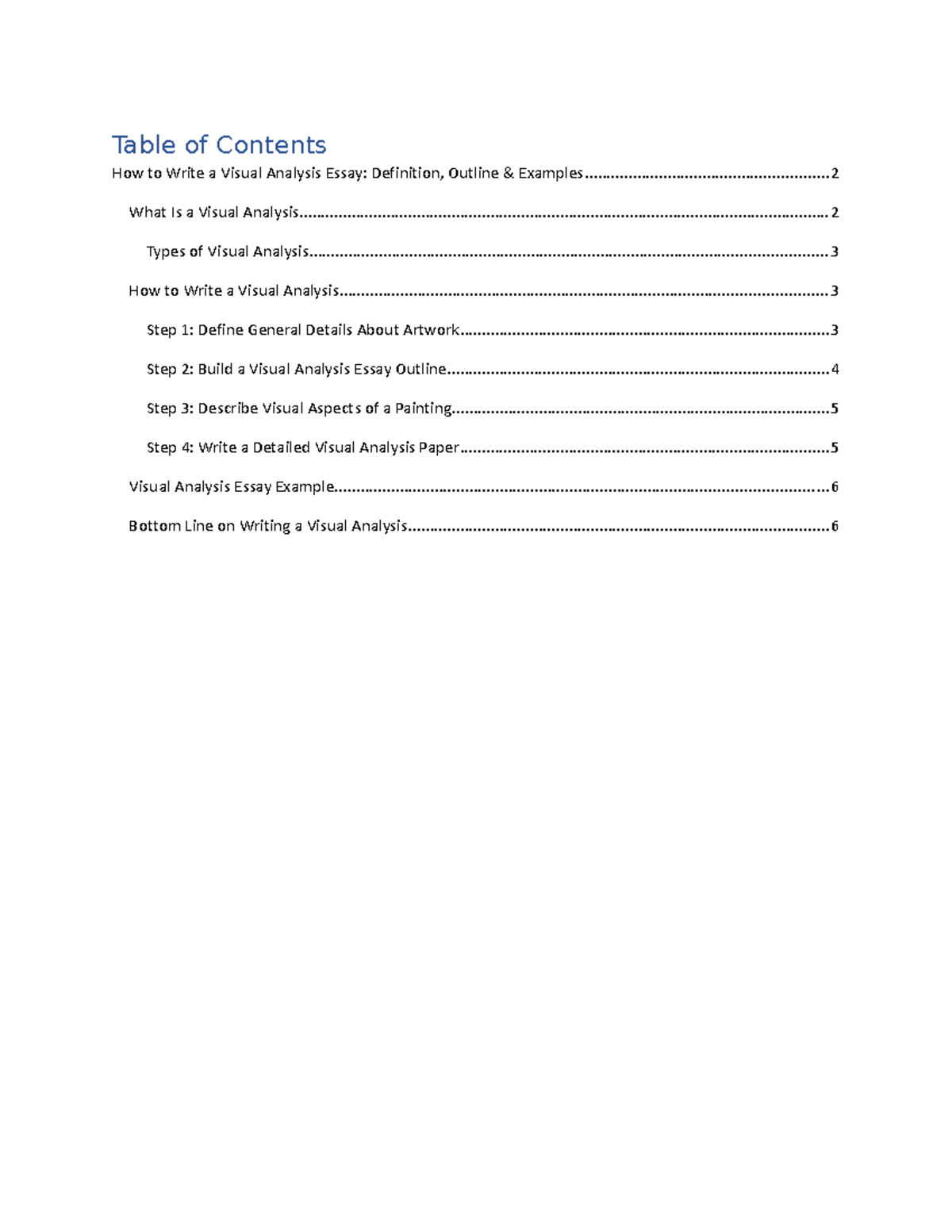 How to Write a Visual Analysis Essay - Table of Contents How to Write a ...