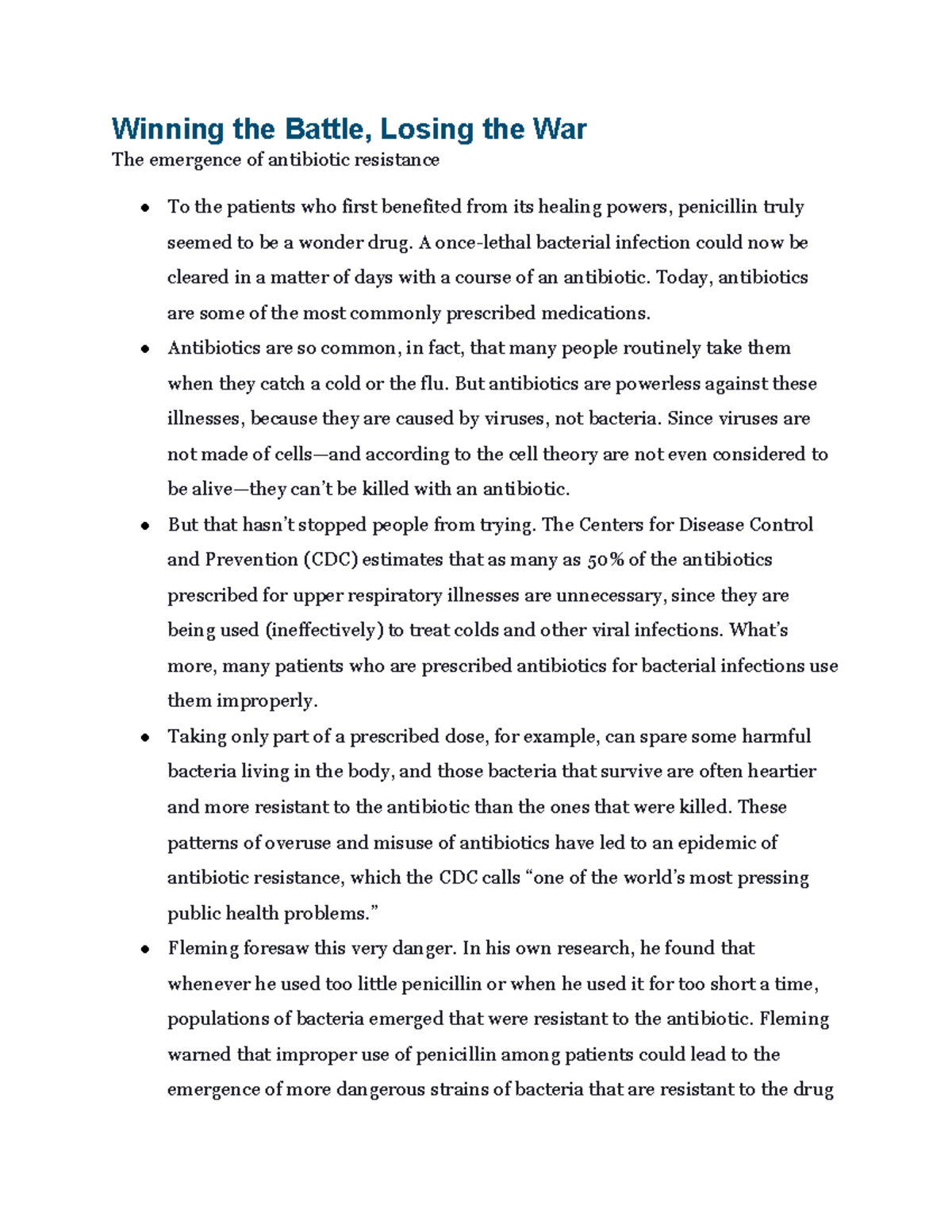 Bio ch. 3.7- Winning the Battle, Losing the War - Winning the Battle ...