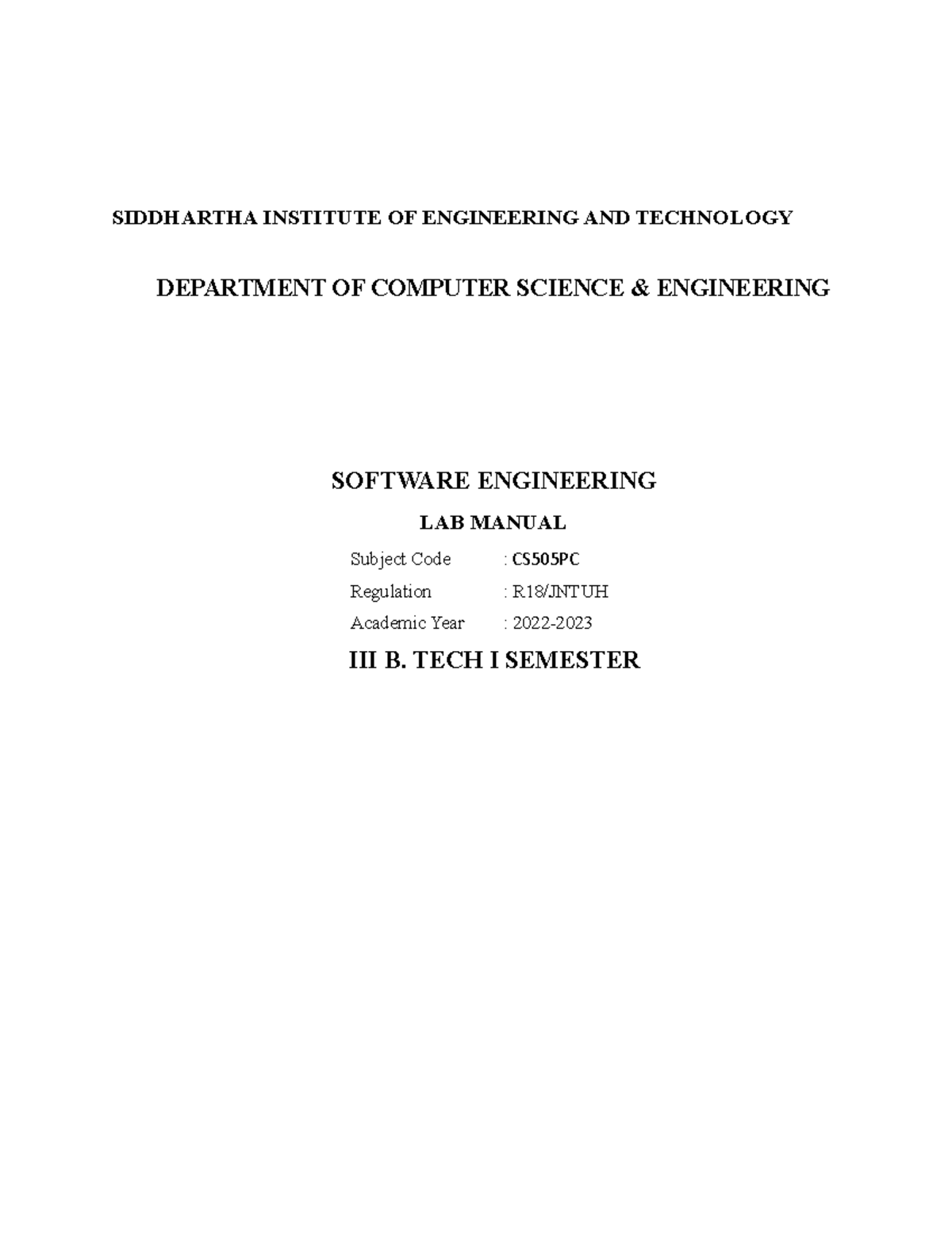 SE-LAB - SE lab manual - SIDDHARTHA INSTITUTE OF ENGINEERING AND ...